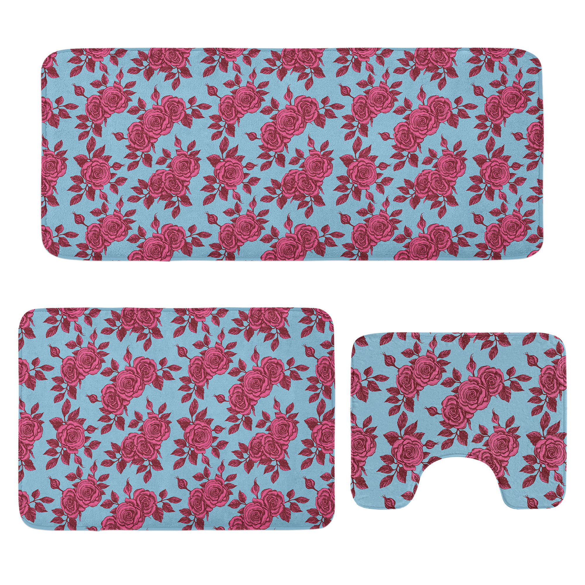 East Urban Home Rose Bathroom Rug Set 3 Pieces U-Shape & Rectangle Mats ...