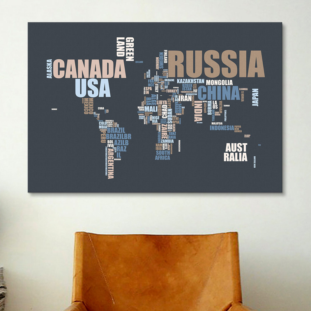 iCanvas 'World Map in Words' Textual Art on Canvas | Wayfair