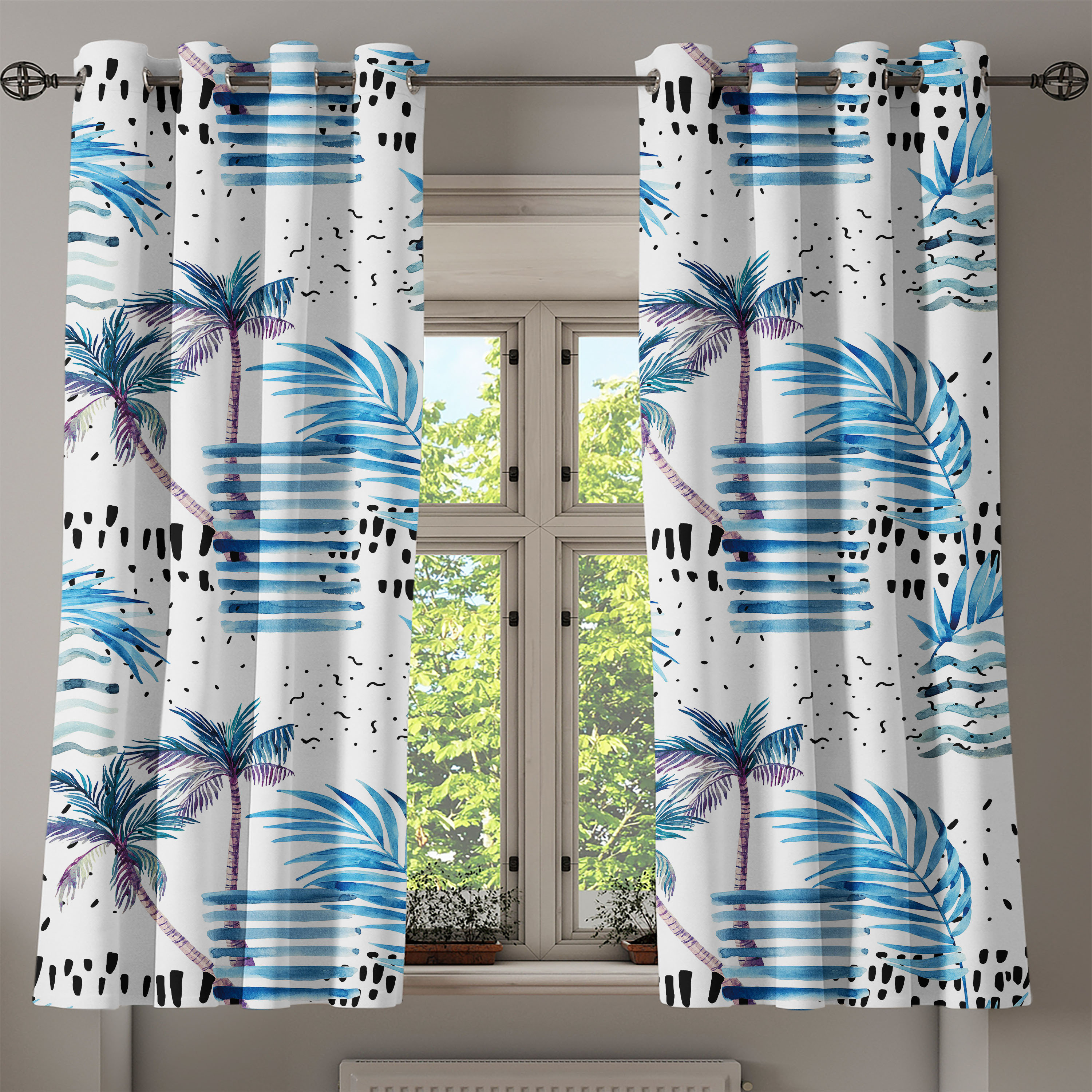 Bay Isle Home™ Tropical Grommet Curtain Abstract Palm Zigzag Art Sea ...