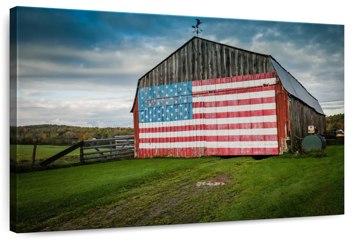 Ebern Designs Borges American Flag On Barn | Wayfair