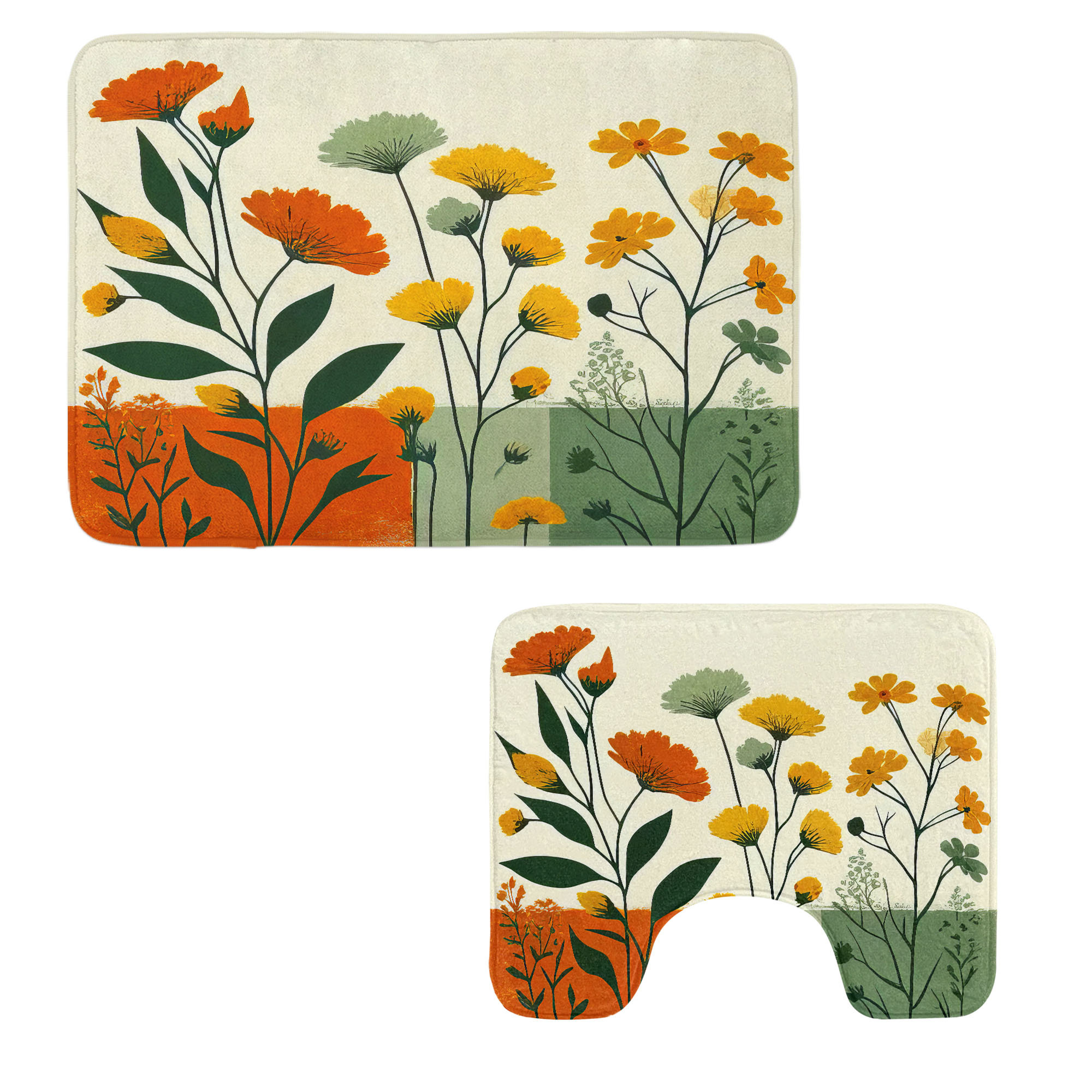 East Urban Home Floral Bathroom Rug Set 2 Pieces Rectangle & Contour ...