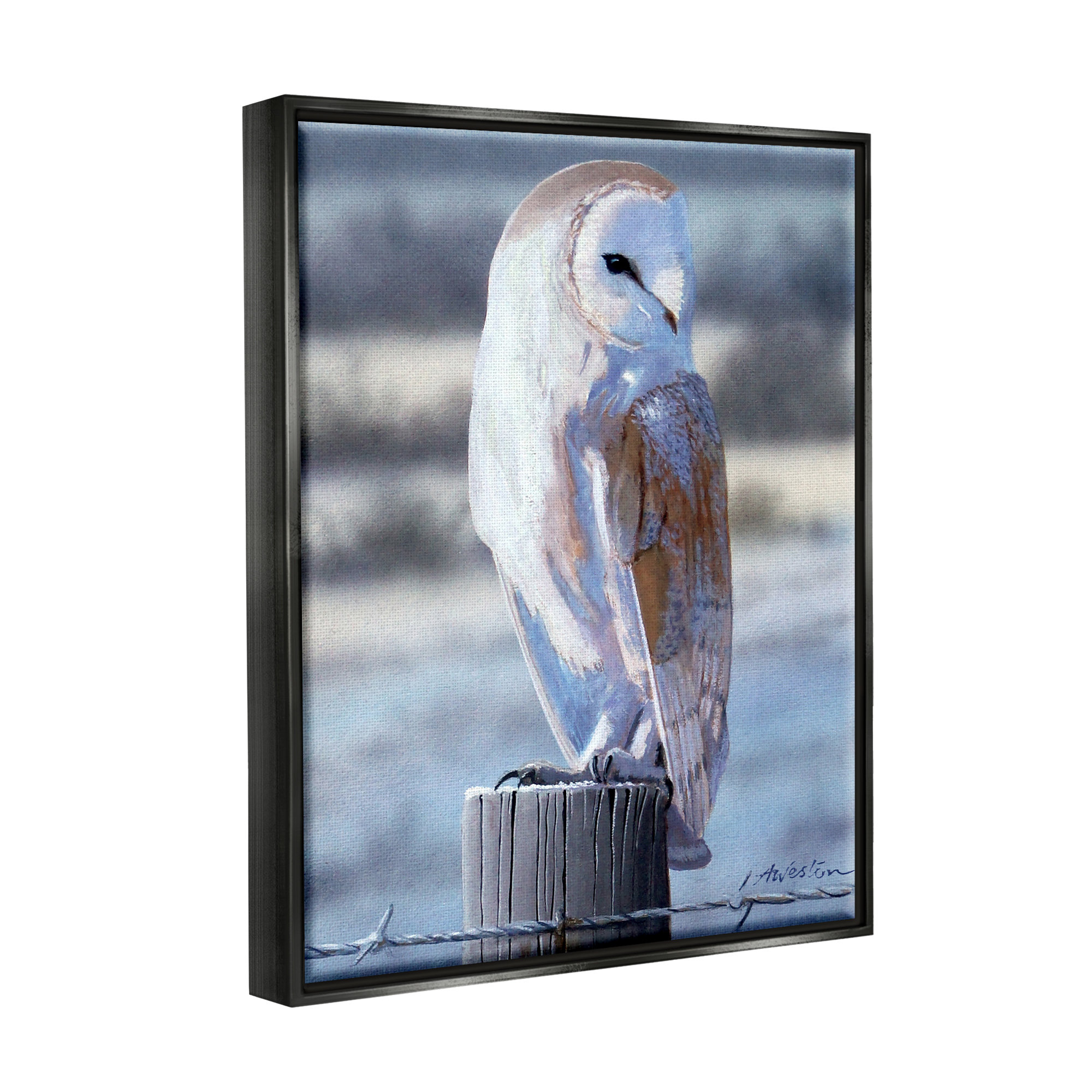 Stupell Industries Serene Barn Owl Perched Snow Dusted Fence by Alan ...