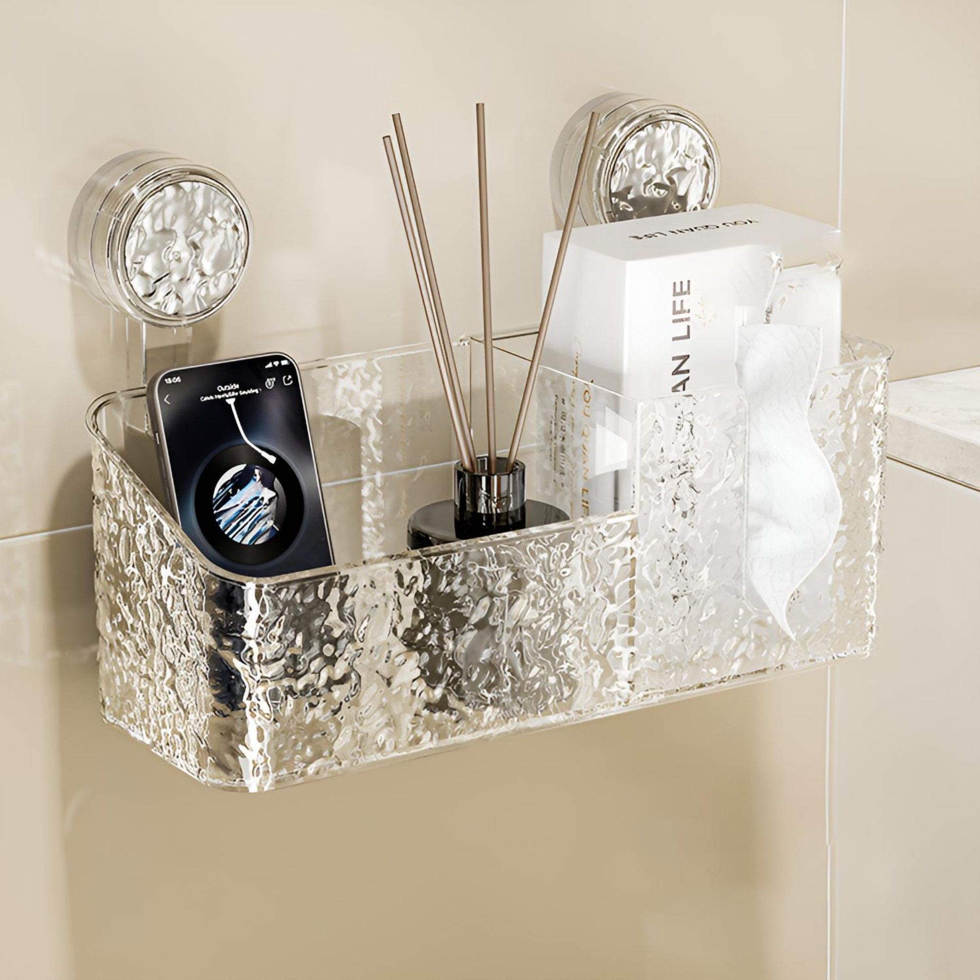 Mercer41 Non Perforated Suction Cup Storage Rack, Bathroom Wall Mounted ...