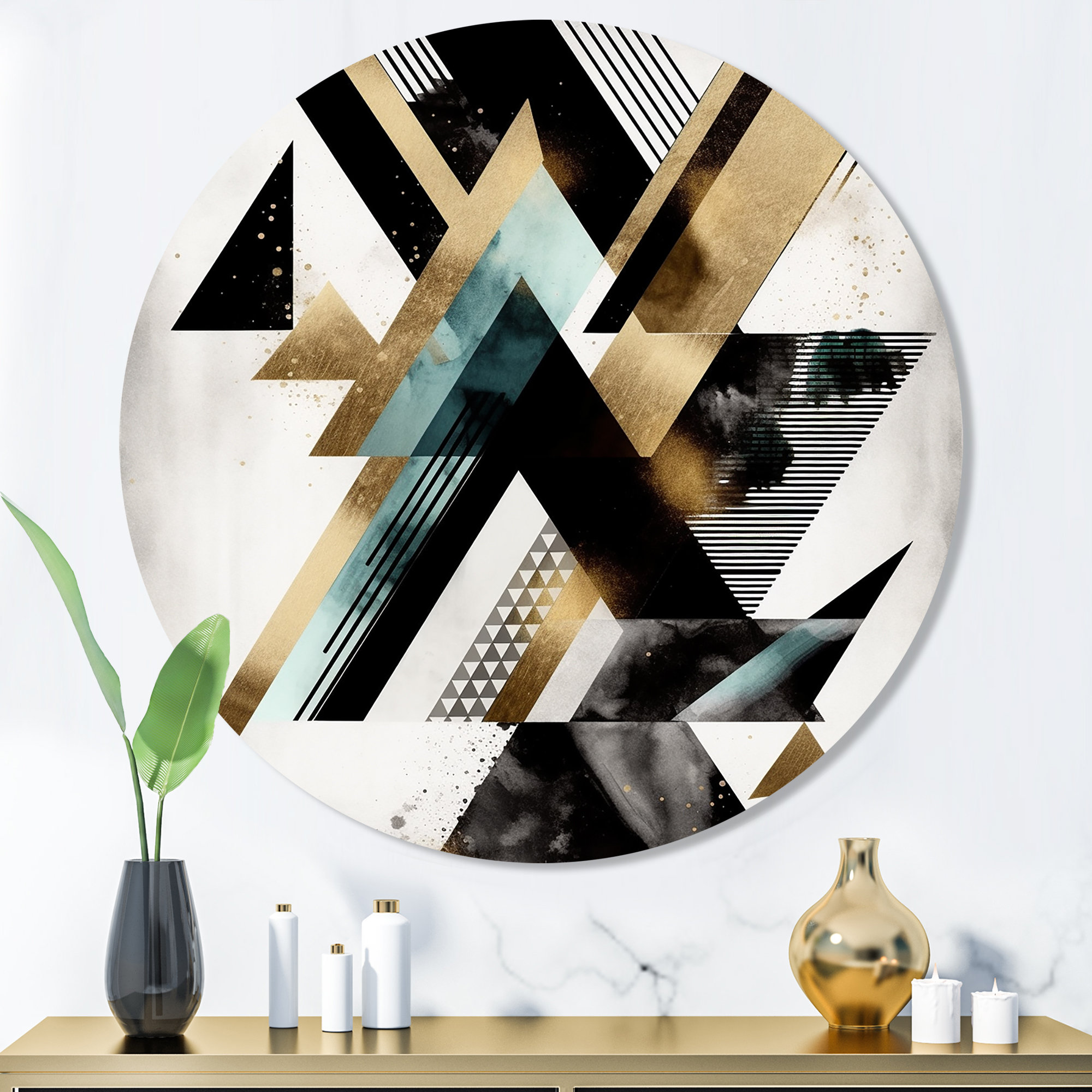Mercer41 Edmilson Art Deco Triangle - Abstract Geometric Round Metal ...