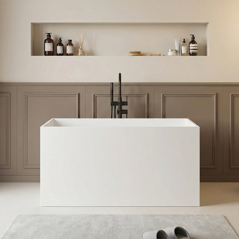 Pensen 47'' x 27.56'' Freestanding Soaking Solid Surface Bathtub ...