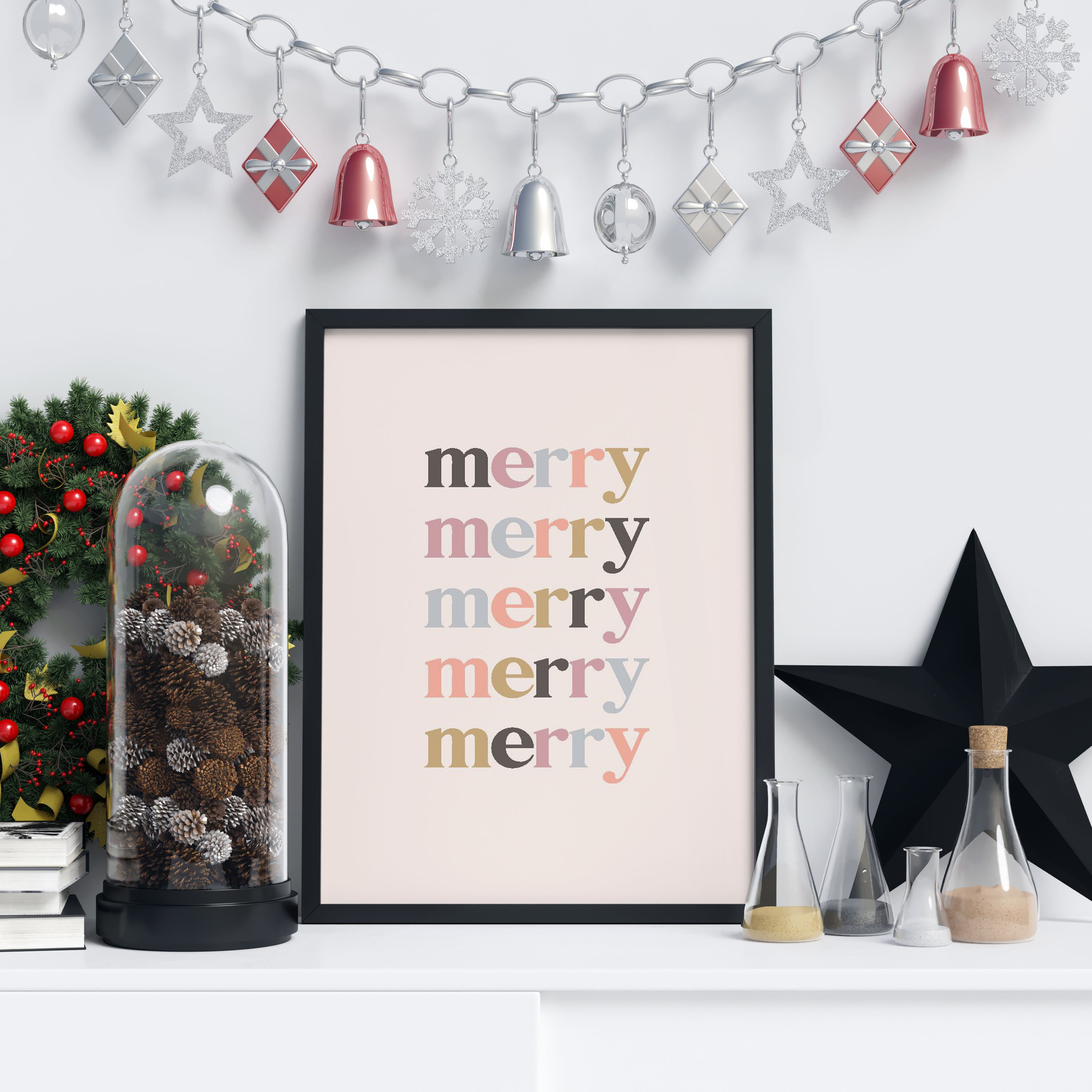 WeFrameArt Merry Wall Art Christmas Sign Minimalist Typography Print ...