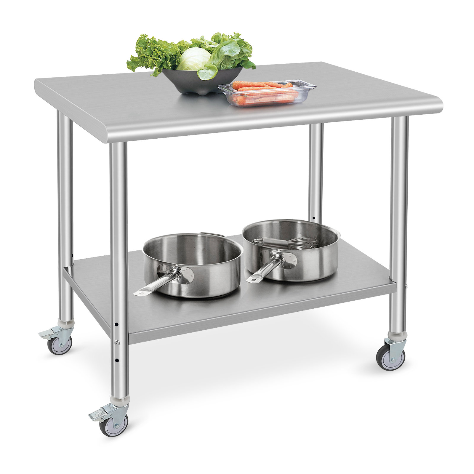 Wrought Studio™ Stainless Steel Kitchen Cart, Prep Table with Wheels ...