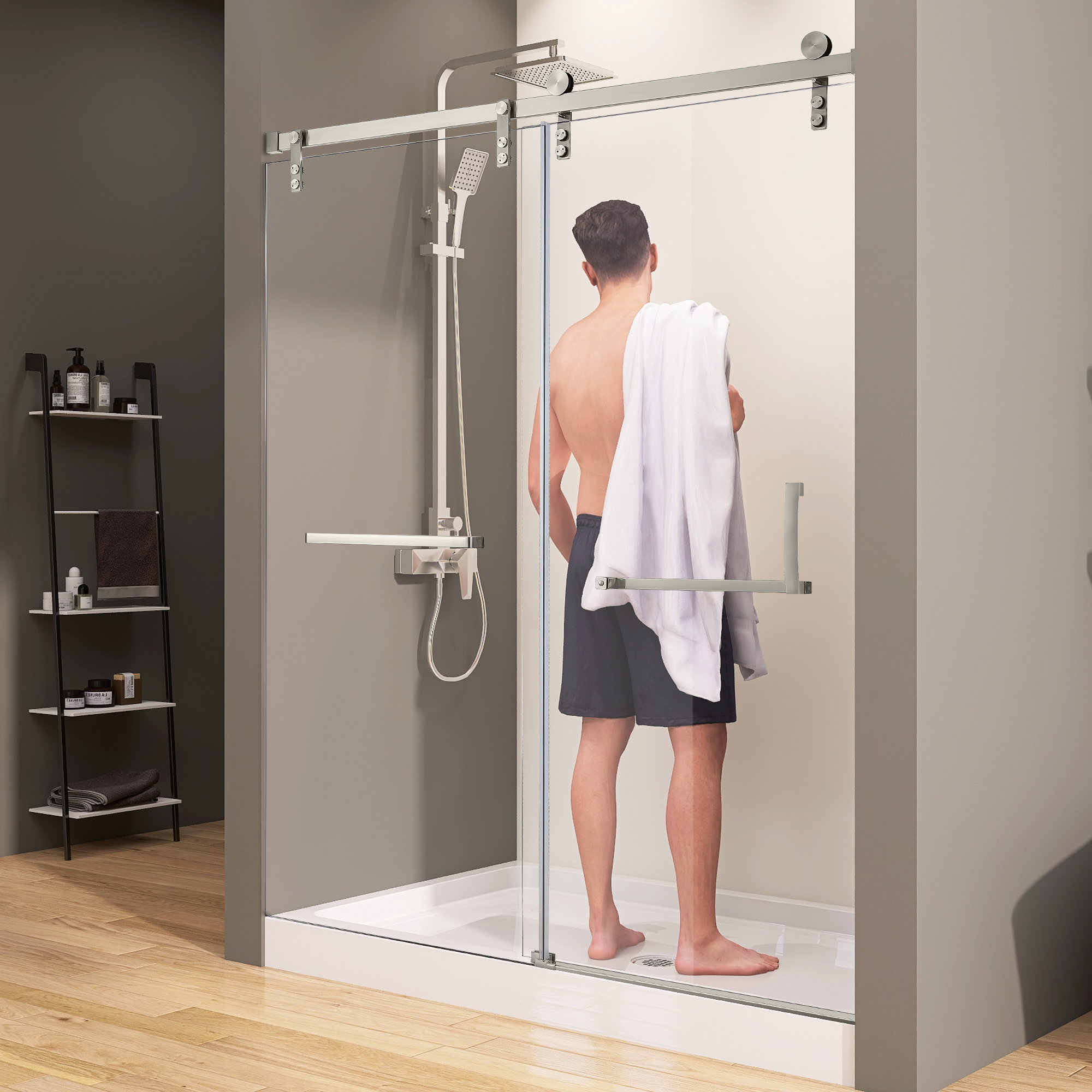 Ogonbrick 60 In. W X 76 In. H Single Sliding Frameless Soft-Closing ...