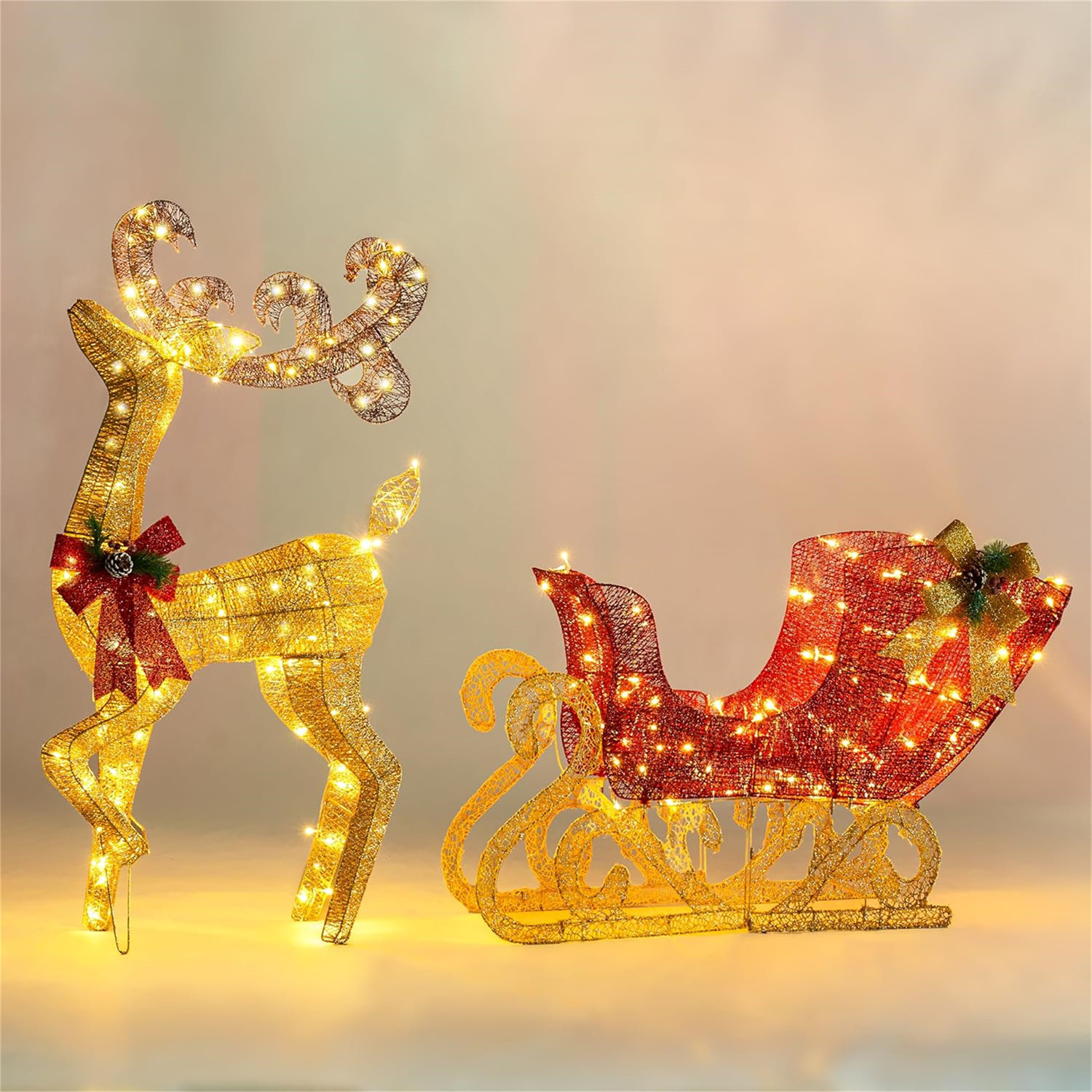 The Holiday Aisle® Reindeer and Sleigh Christmas Decoration, 200 LED ...