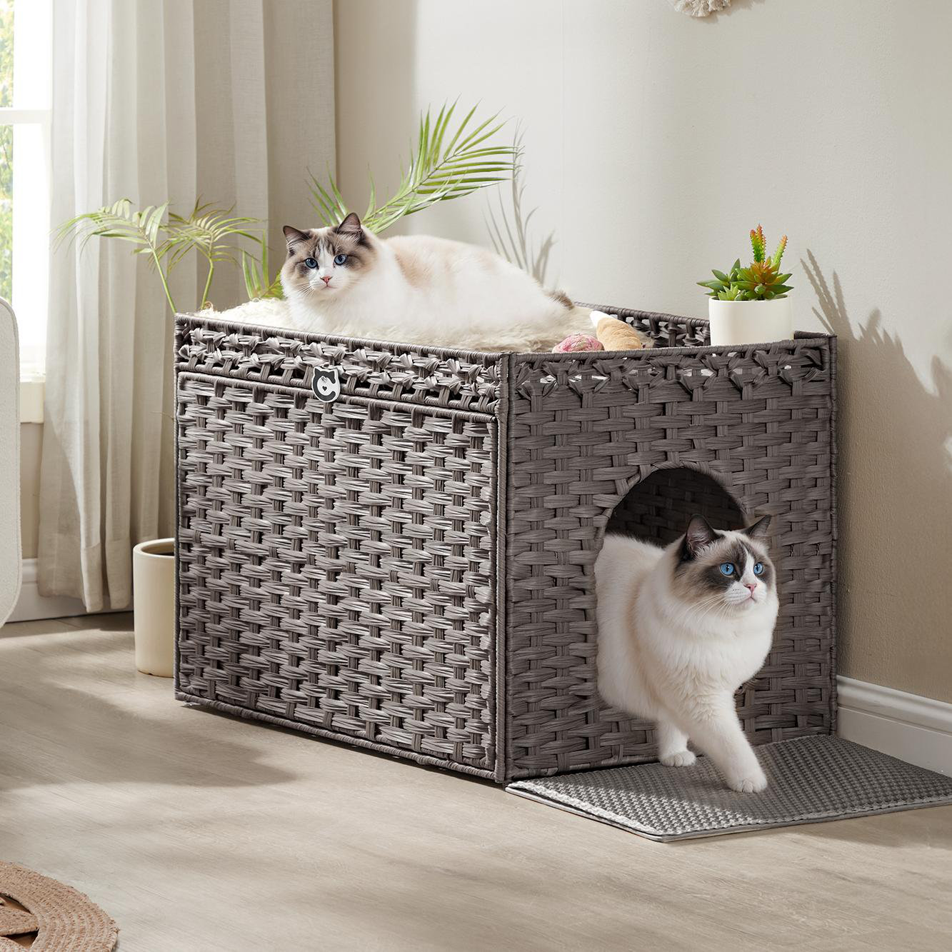 Tucker Murphy Pet™ Cat Litter Box Enclosure, Handwoven Rattan Hidden ...