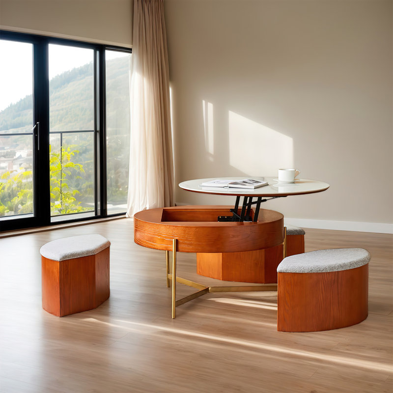 Brayden Studio® Doughlin Modern Round Lift-Top Coffee Table In White ...