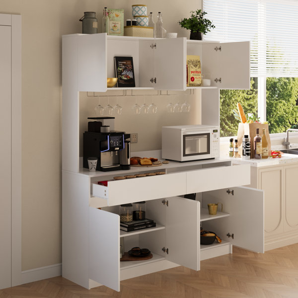 Latitude Run® Calder 63” W Kitchen Pantry Cabinet with Microwave Oven ...