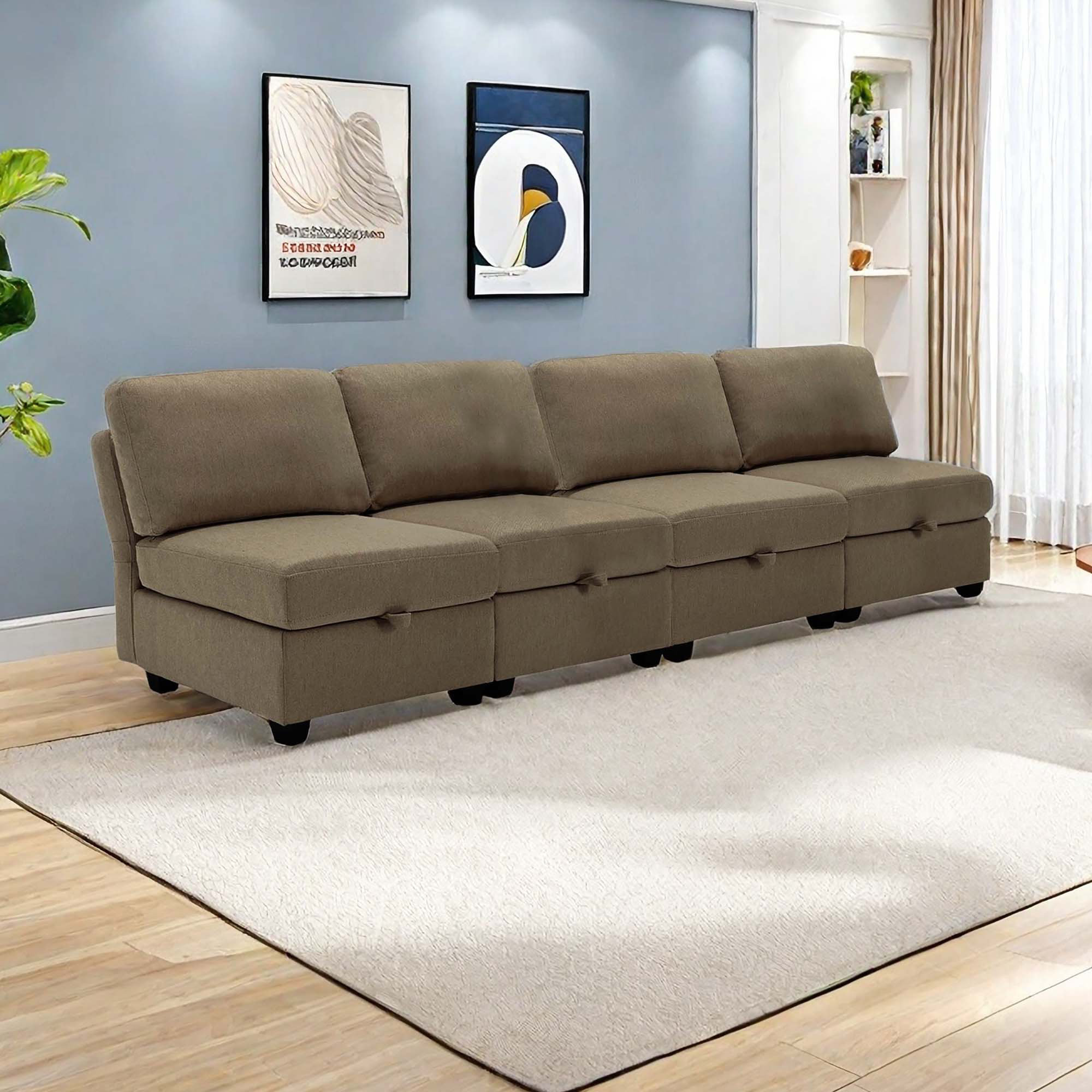 Latitude Run® Modern Fabric Modular Sofa Couch With Storage Seats, 4 ...