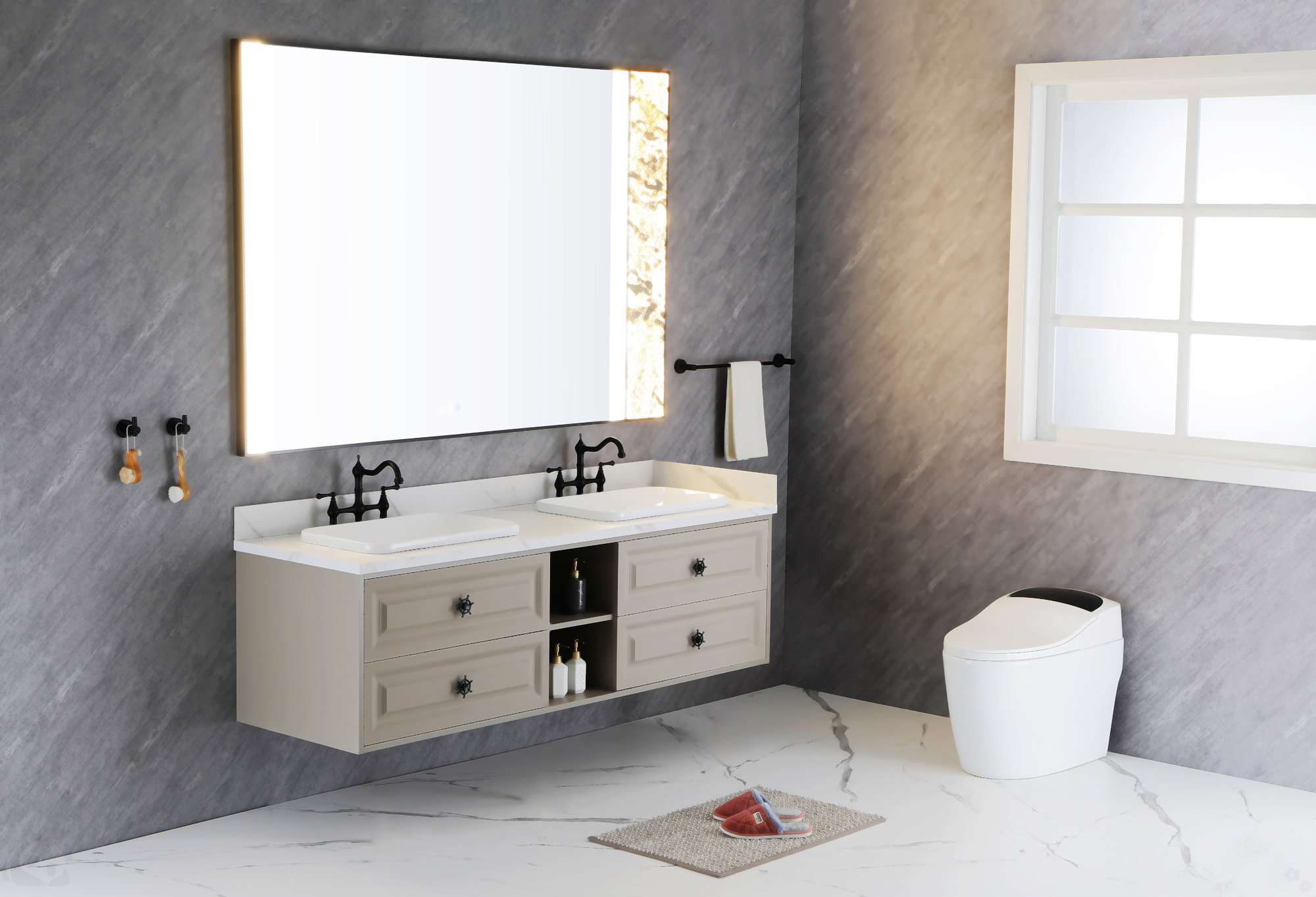 Longshore Tides Bookhart 60*23*21In Wall Hung Doulble Sink Bath Vanity ...