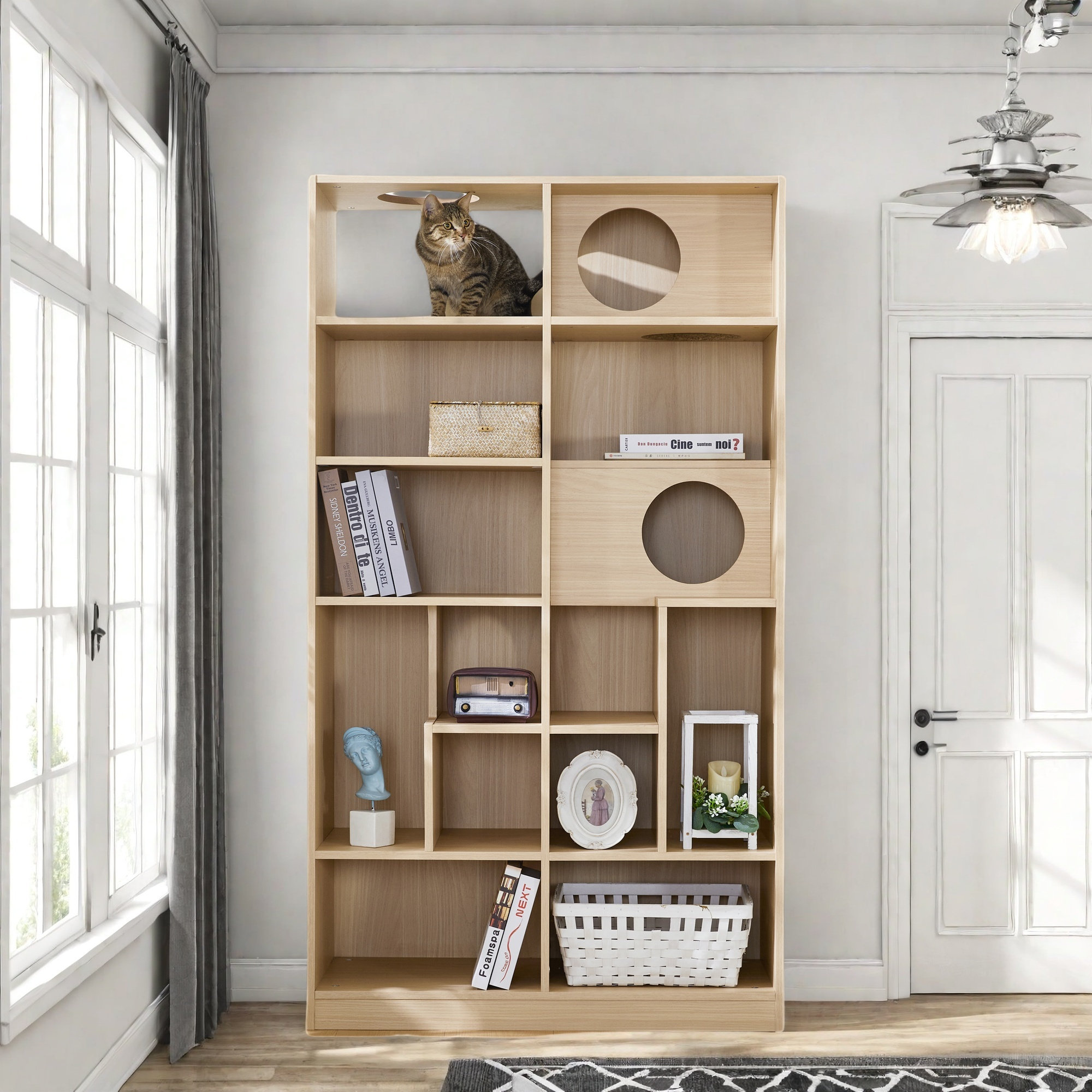 Latitude Run® Modern Cat Bookcase Cat Tree Shelves With Storage Shelves ...