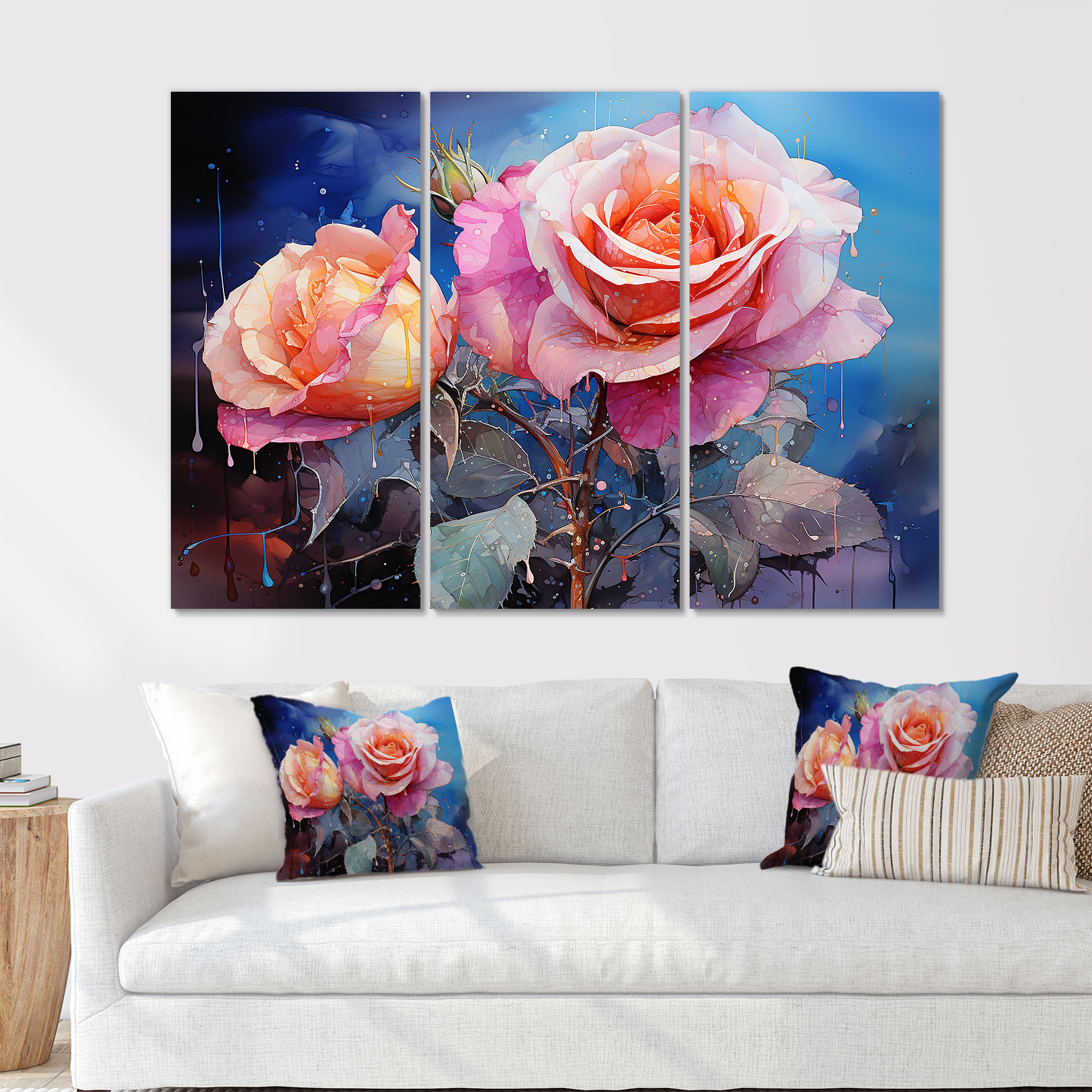 Mercer41 Multicolor Roses Come Alive With Brushwork III - Roses Canvas Wall Art Set | Wayfair