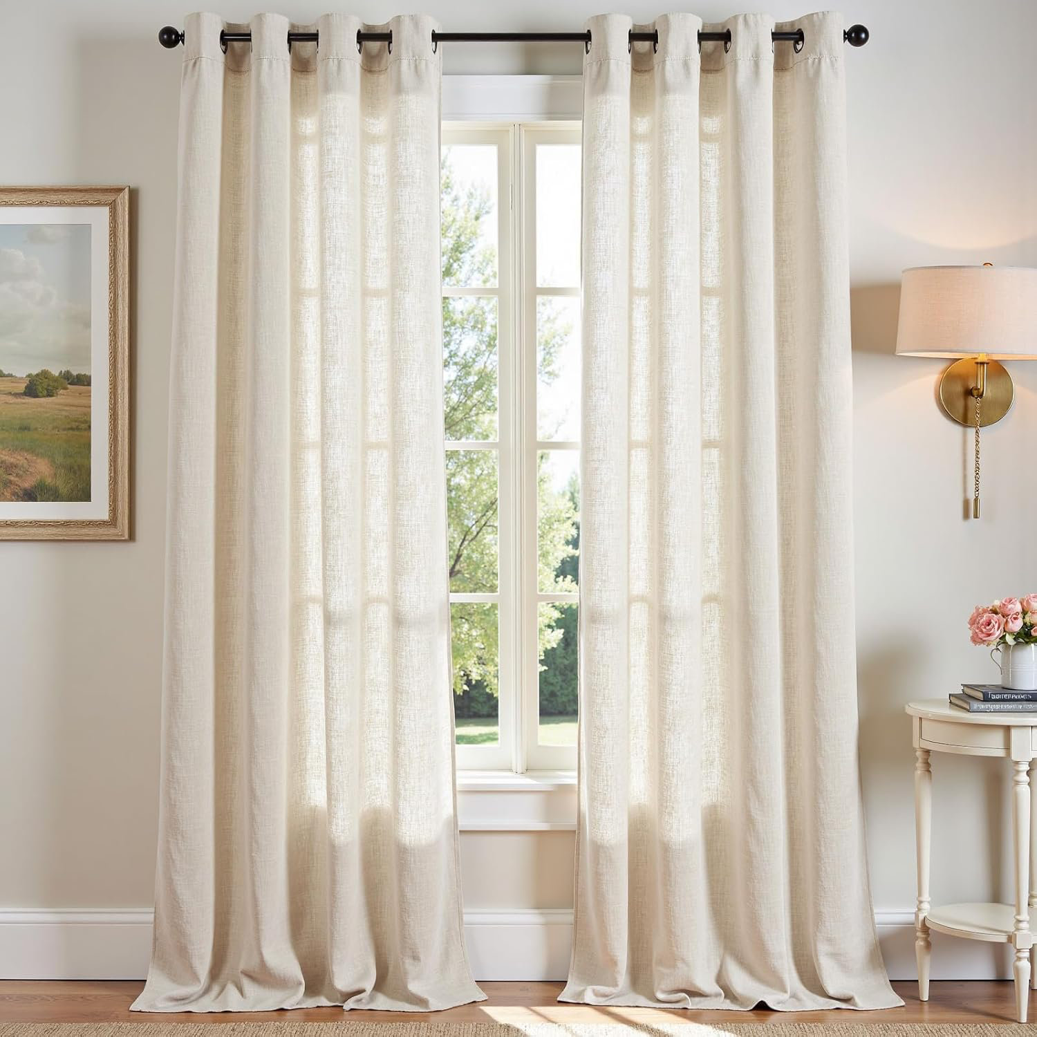Hokku Designs Linen Curtains For Living Room Grommet Top Window ...