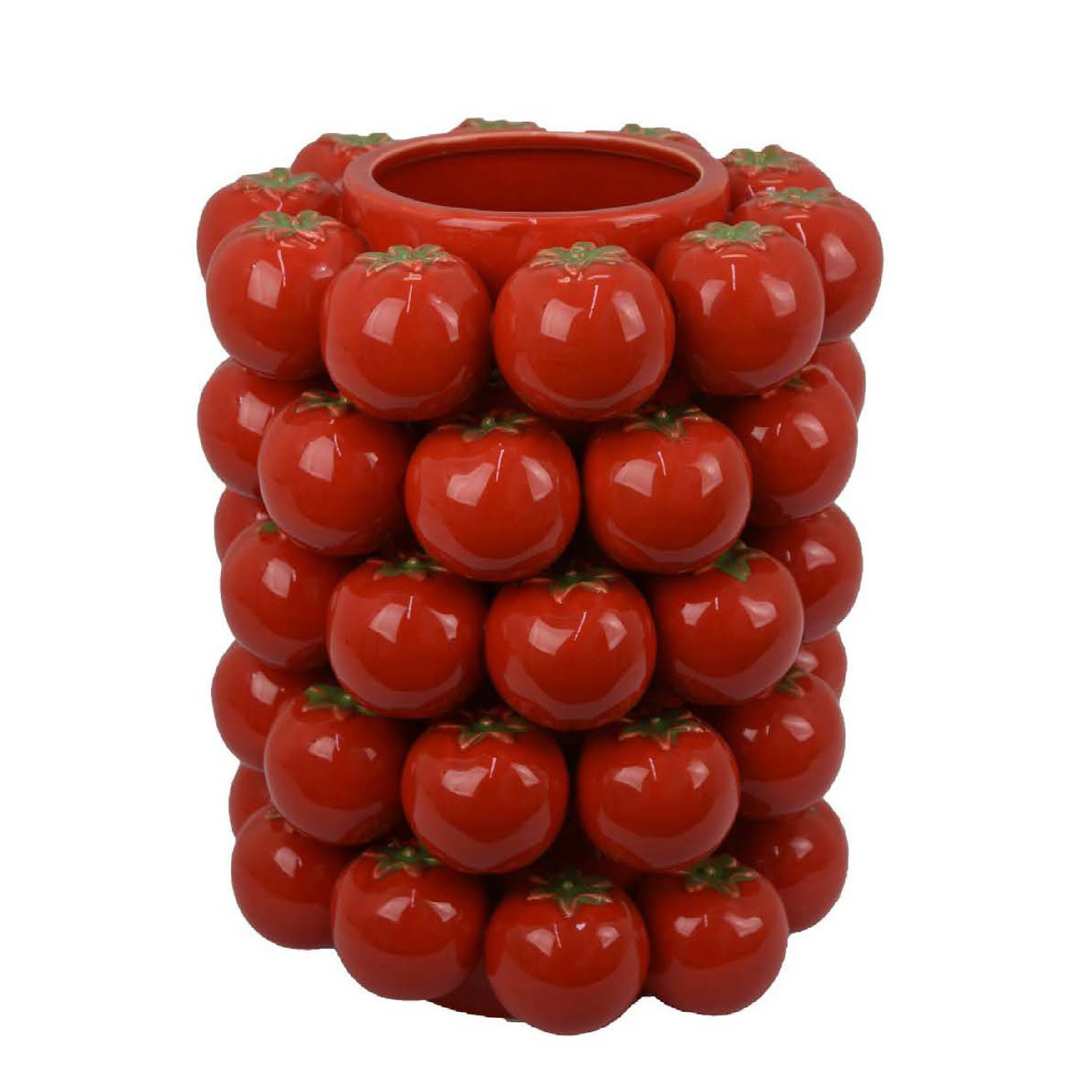 Benjara Nyssa Decorative Ceramic Tomato Vase, Green Red Glazed, 12 Inch ...