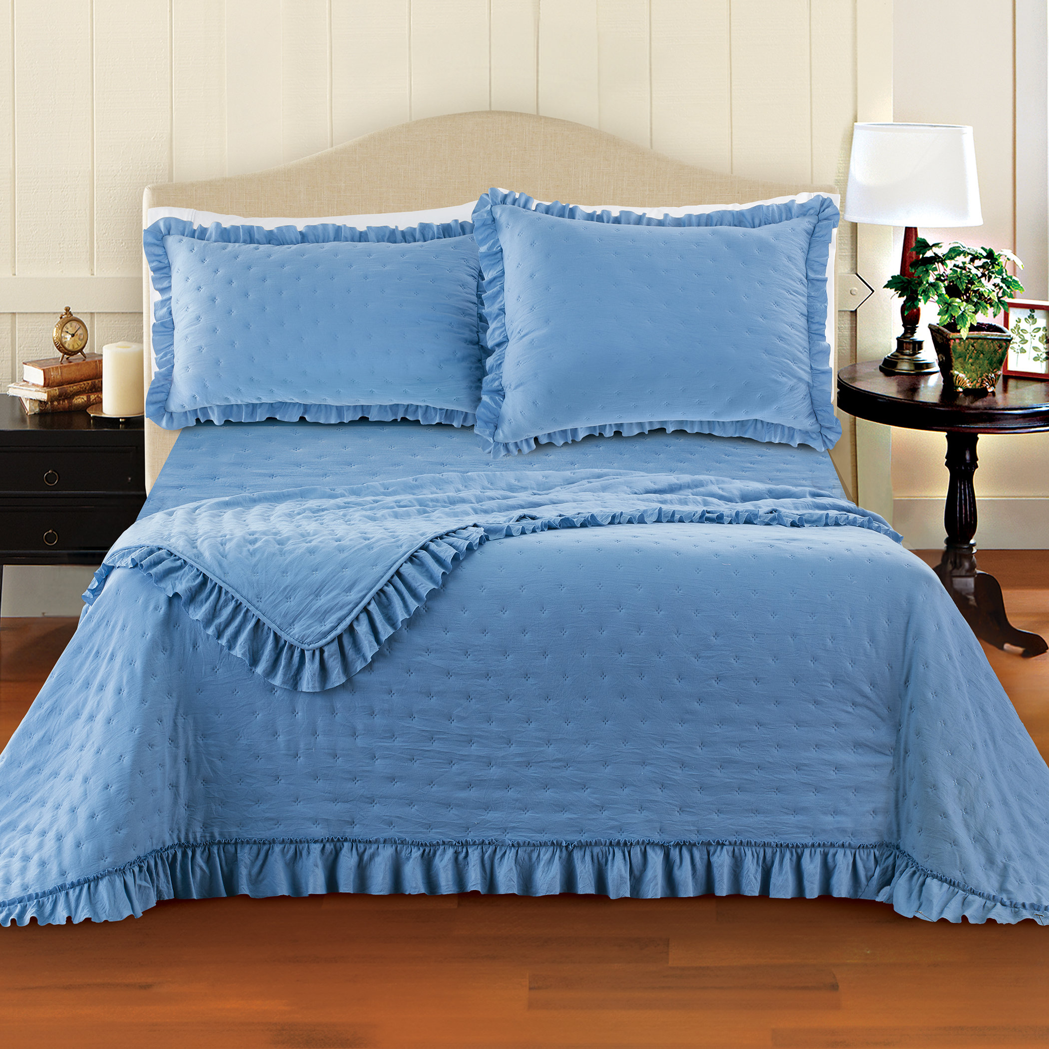 Winston Brands Textured Design Ruffled Border Solid Colour Quilt ...