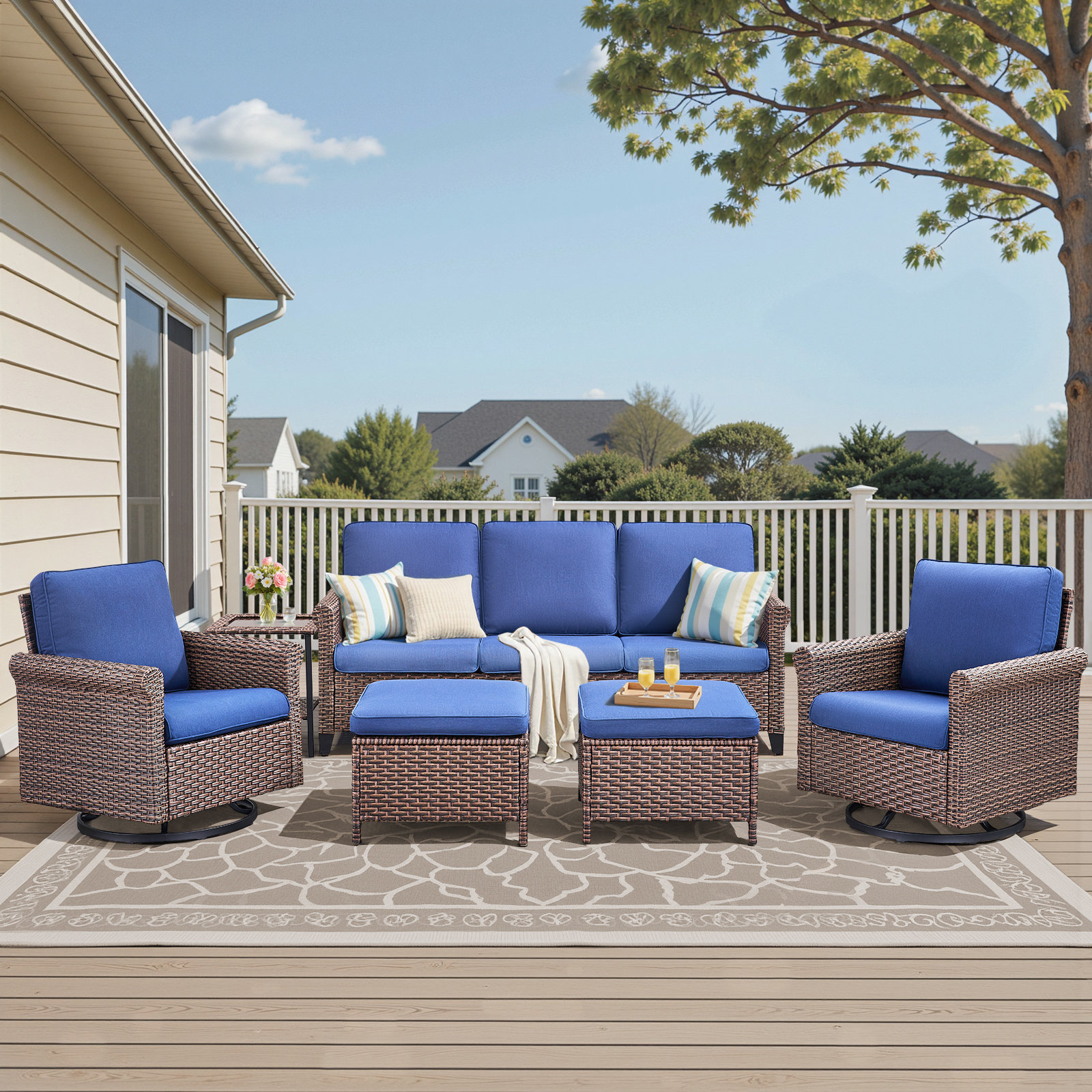 Latitude Run® 6-Piece Rattan Outdoor Living Set, Deep-Seat Sofa, 360 ...