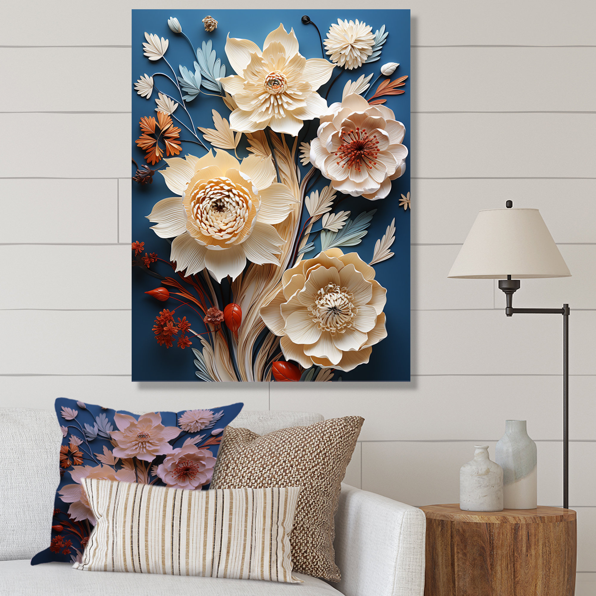 Winston Porter Beige And Blue Flower Garden Zen Framed On Canvas Print ...