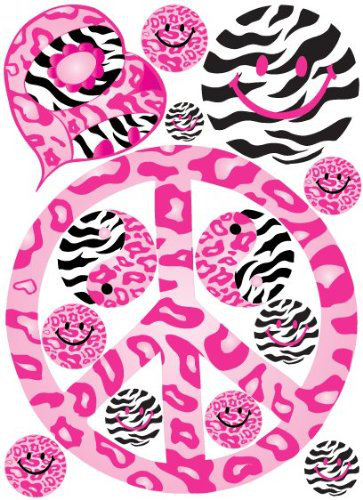 Gemma Violet Sixties Theme Pink Peace Sign Wall Decals in Leopard ...