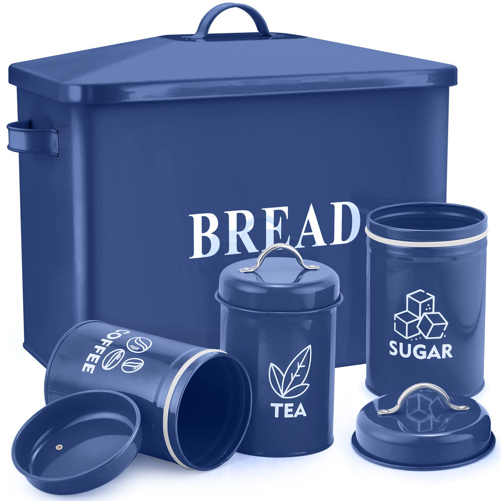 One Allium Way Navy Blue Bread Box With Canister Sets For Kitchen ...