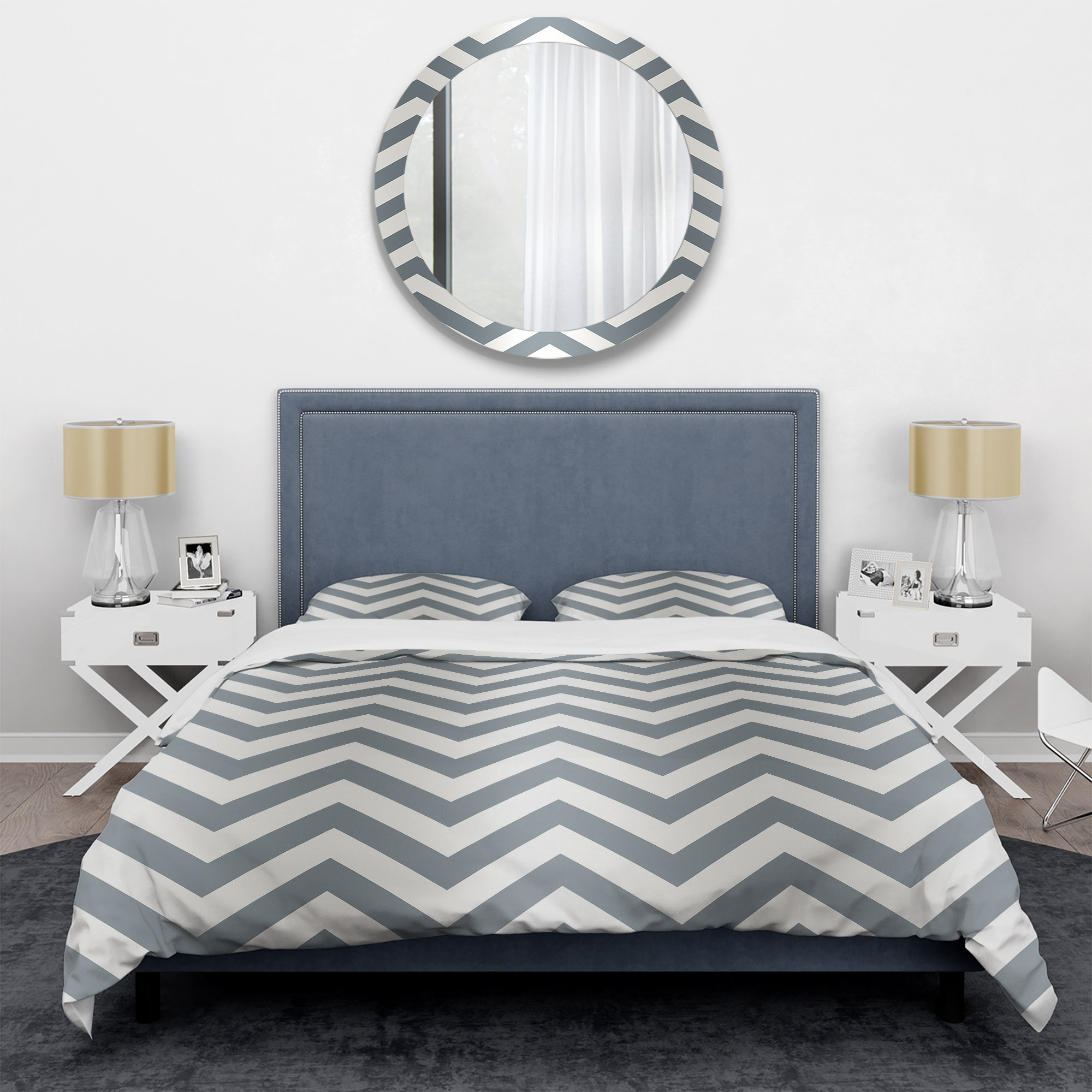 Design Art Grey White Geometric Neutrals Chevron Pattern Bedding | Wayfair