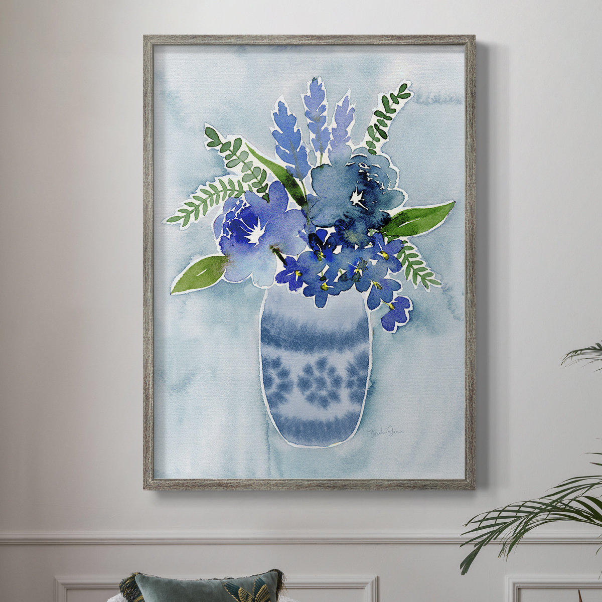 Latitude Run® Blue Bouquet II Framed Print - Solid Wood 46828 | Wayfair