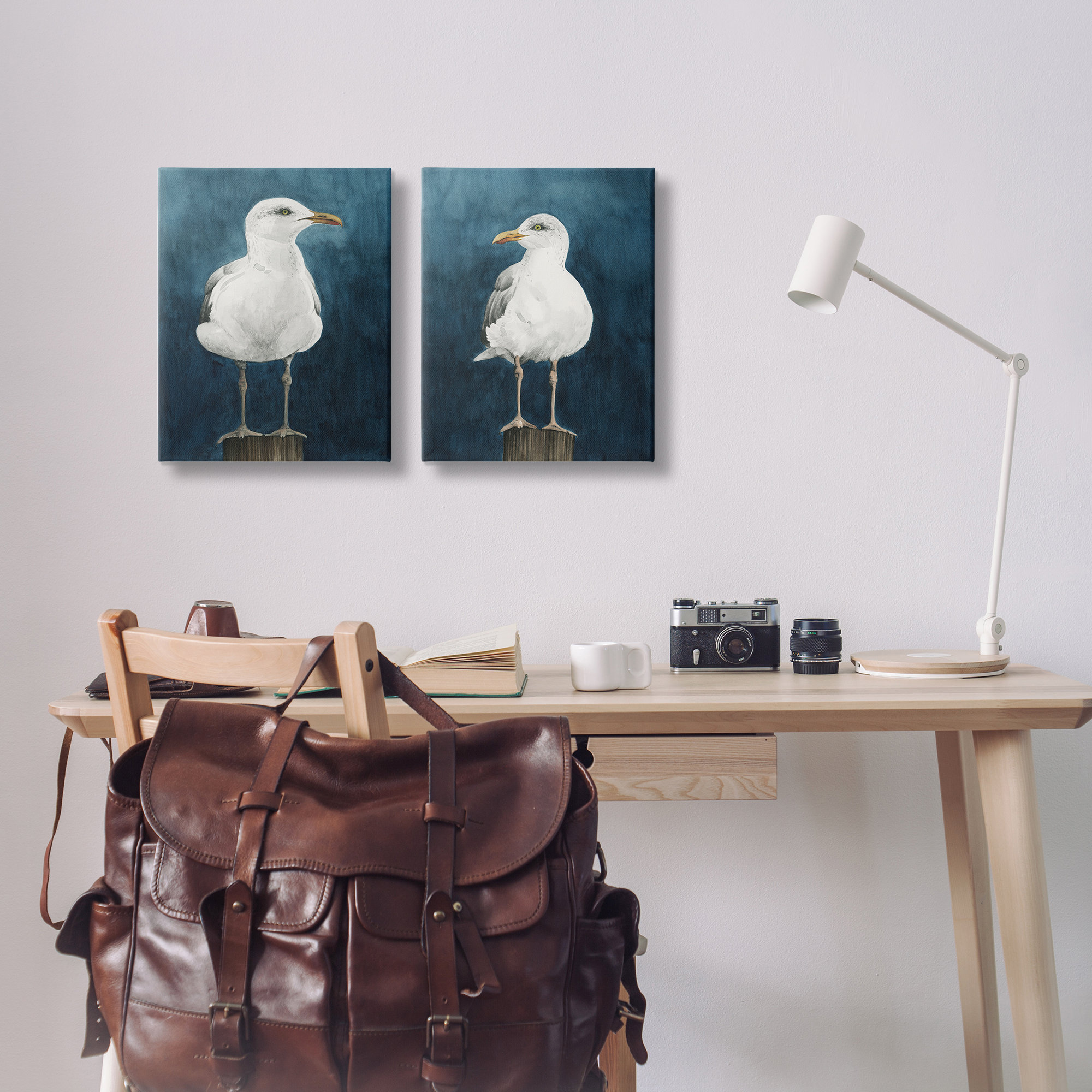 Highland Dunes Seagull Standing on Log 2 PC Canvas Wall Art Set by ...