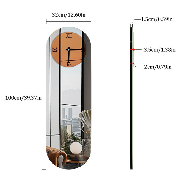 Latitude Run® Mirrored Wall Clock Long Oblong Wall Decorative Analogue ...