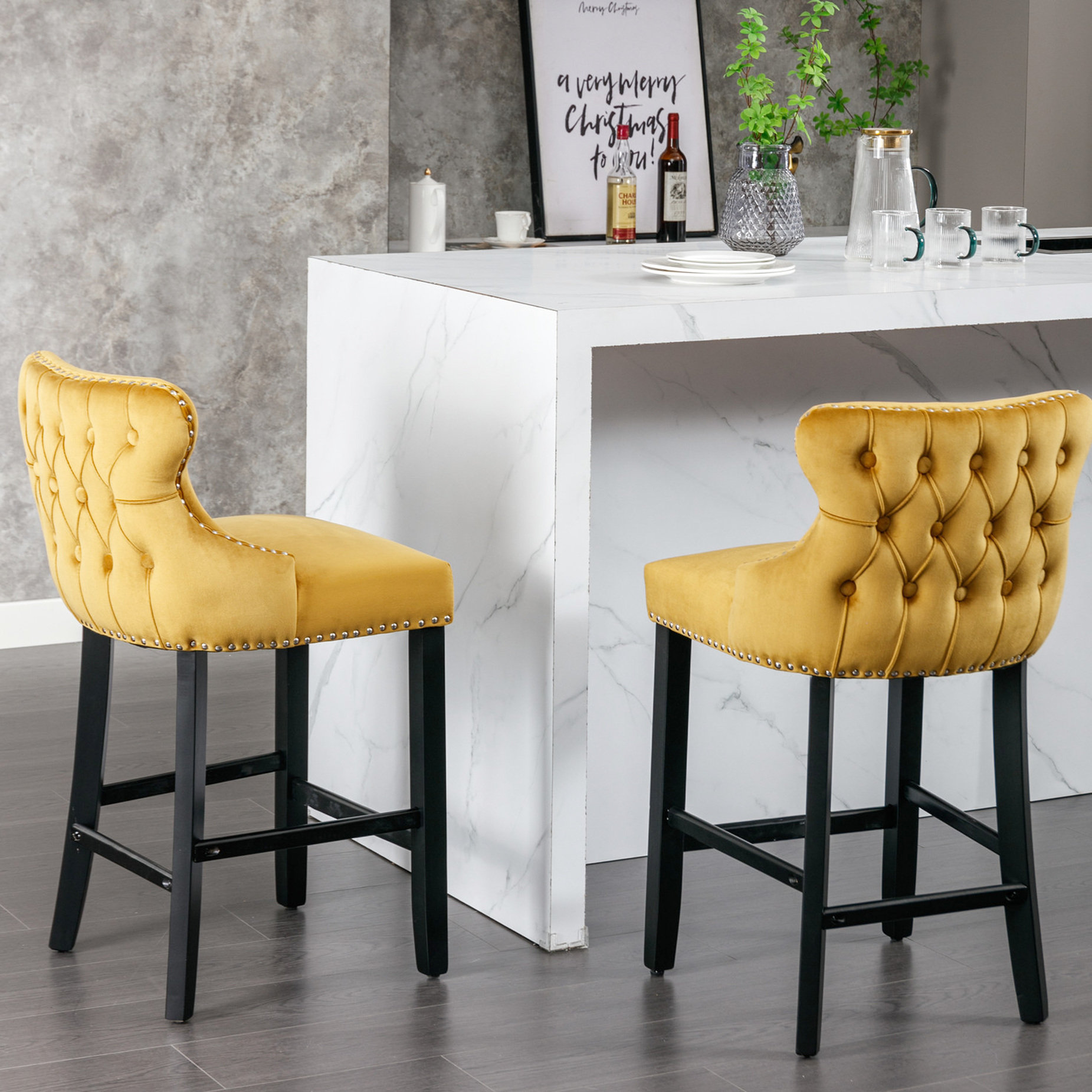 Mercer41 Contemporary Velvet Upholstered Wing - Back , Of 2, Gold, With ...