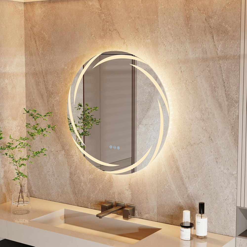 Ivy Bronx Backlit Smart LED Bathroom Mirror: 24 Inch Round Dimmable 3 ...