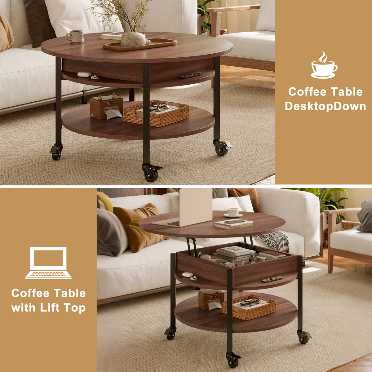 Gracie Oaks Torron Lift Top Coffee Tables ,Casters cocktail table ...