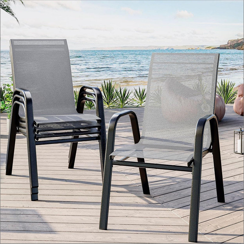 babevy Outdoor Stackable Chairs Set of 4 with PVC-coated polyester ...