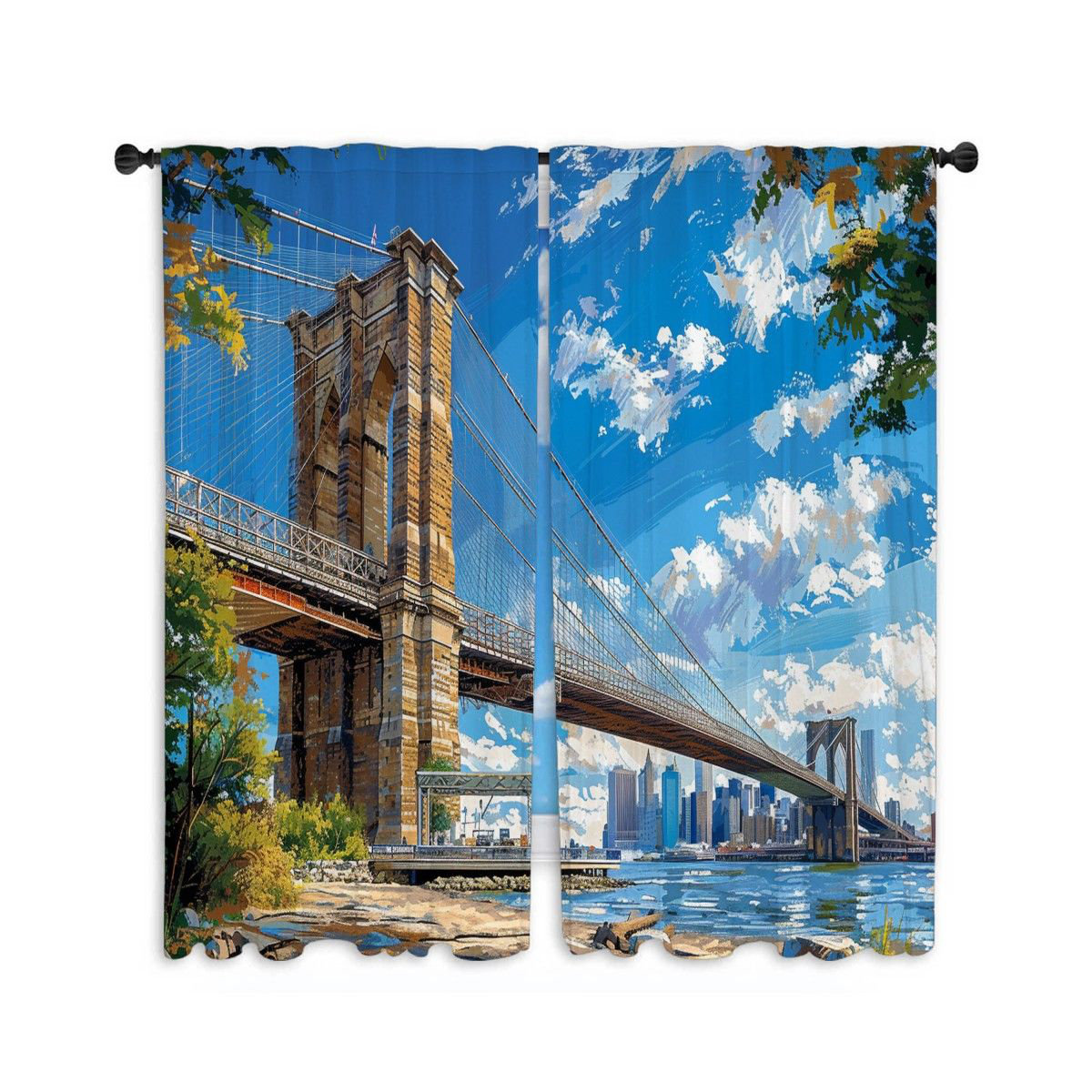 VisionDecor 11937_Brooklyn Bridge Window Curtains Landmark Scenic View ...