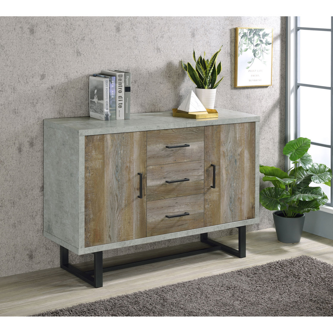 17 Stories Sedona Cement And Weathered Oak 3-Drawer Cabinet - Wayfair ...