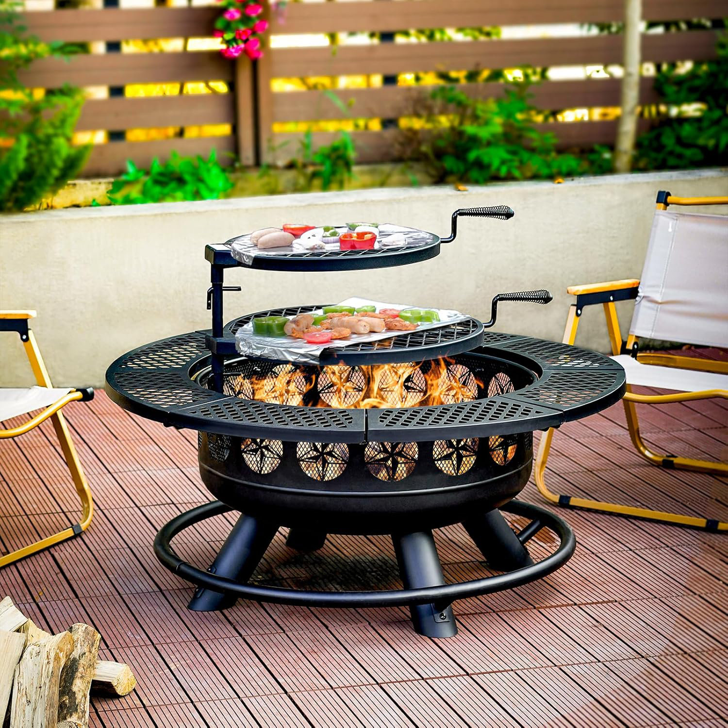 Arlmont & Co. 36 Inch Fire Pit with 2 Cooking Grills,Outdoor Wood ...