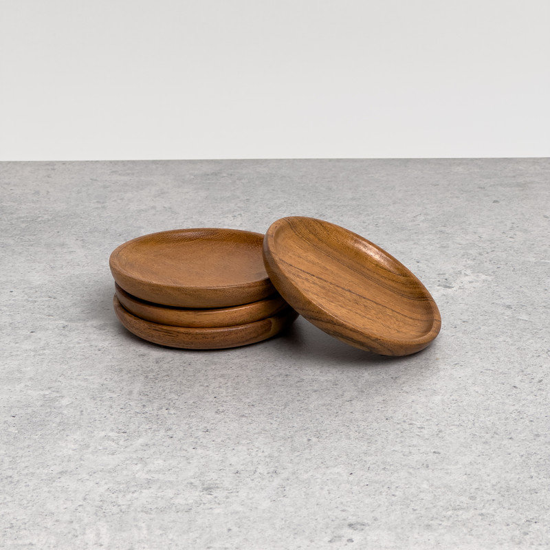 Millwood Pines Set of 4 Smooth Round Acacia Wood Coasters | Wayfair