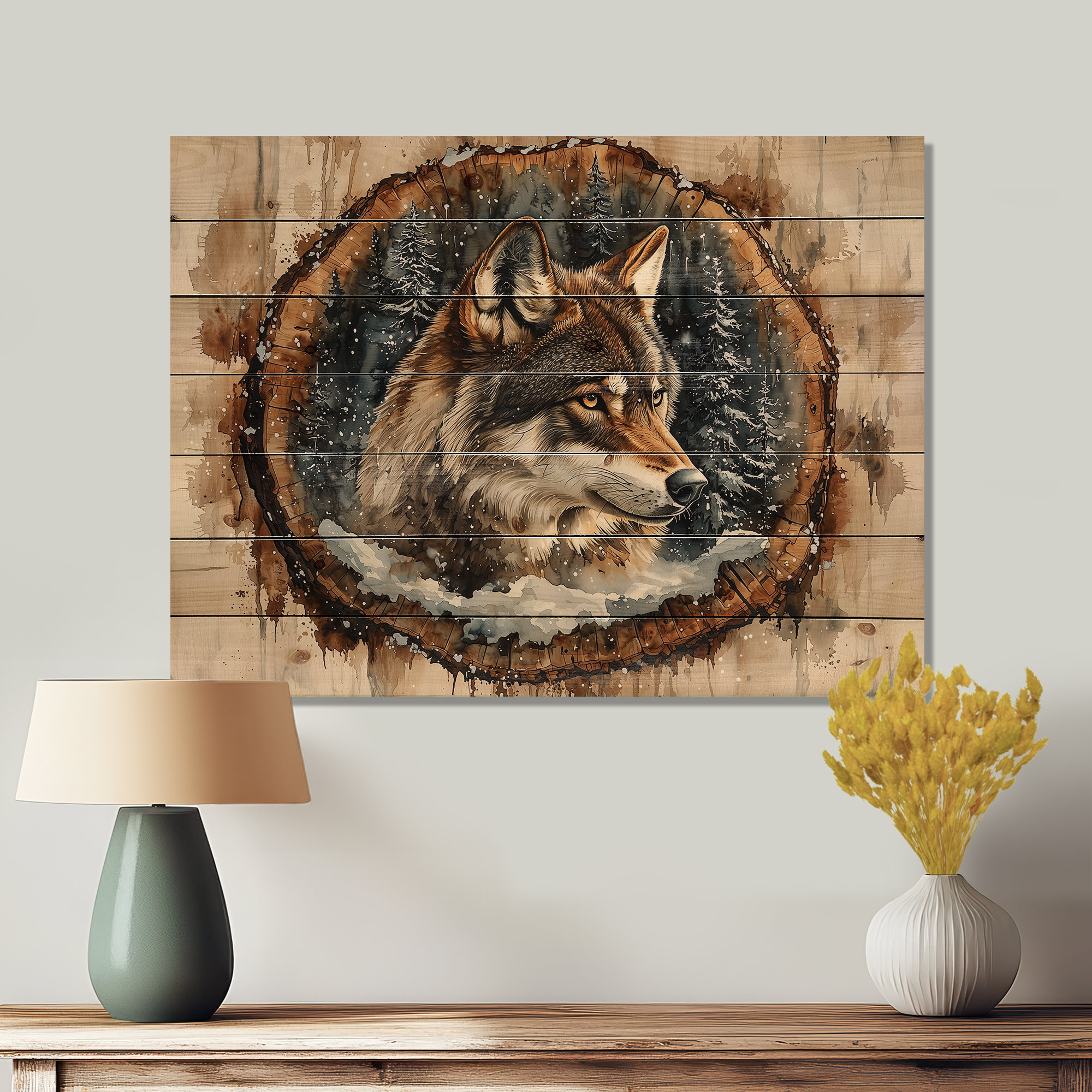 Ophelia & Co. Native Wolf In A Winter Forest Wood Slide II - Wolf ...