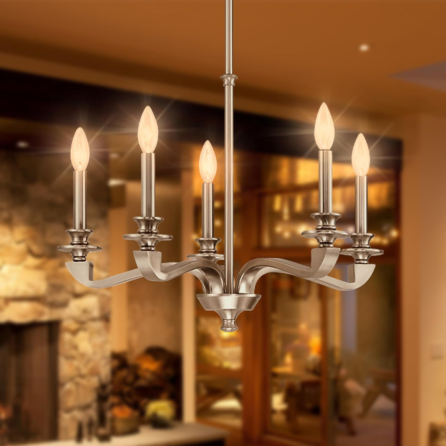 Winston Porter 5-Light Modern Chandelier, Brushed Nickel Farmhouse ...