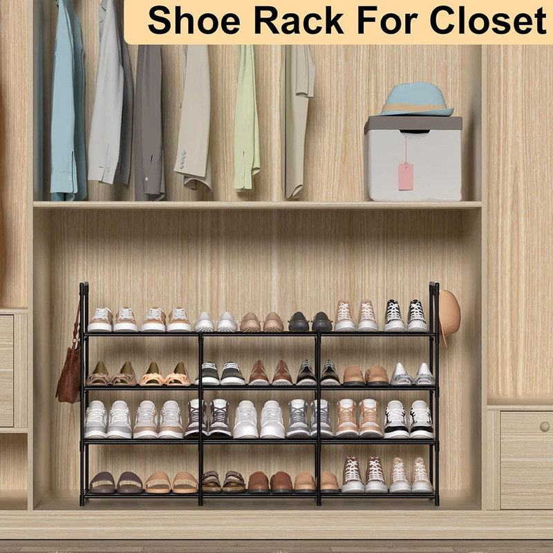 Latitude Run® 3-Row Black Metal Stackable Shoe Shelf with ...