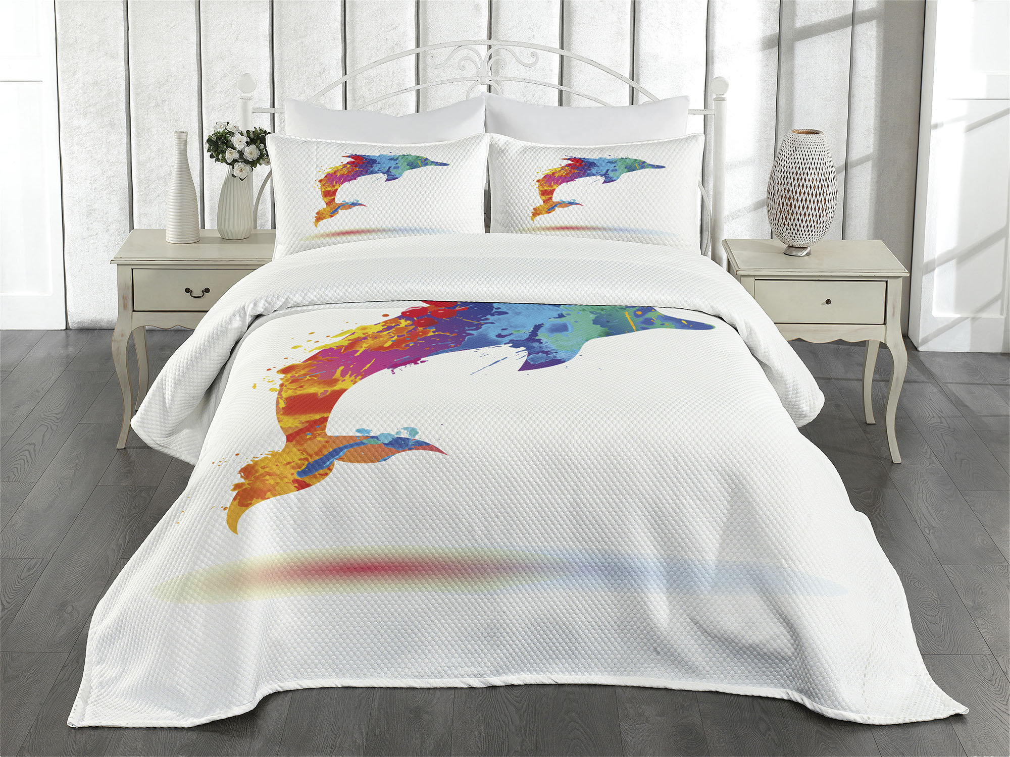 Ambesonne Dolphin Bedspread Vibrant Ocean Mammal Multicolor | Wayfair