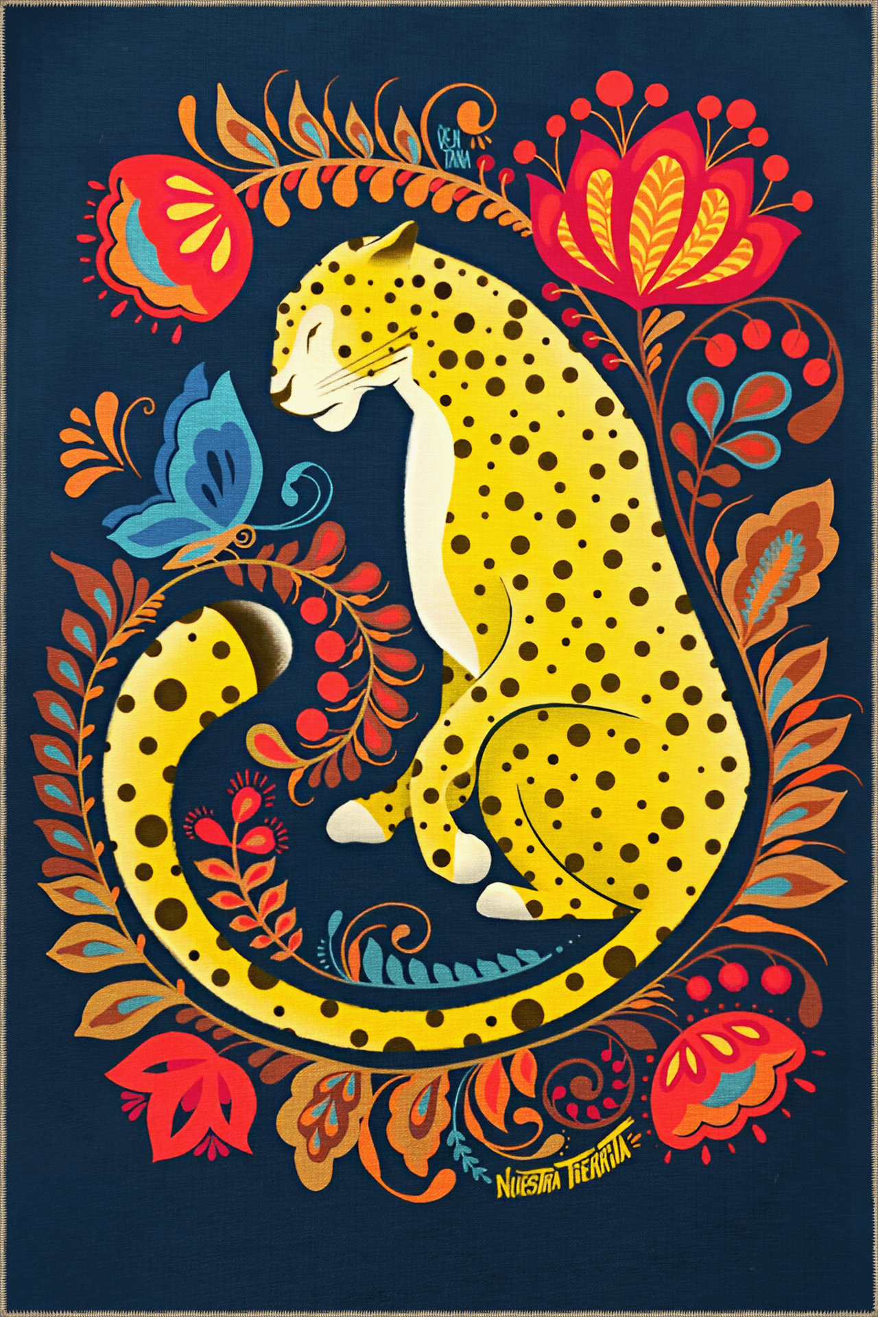 Dakota Fields Navy Themed Surrealist Leopard and Flower Patterned ...