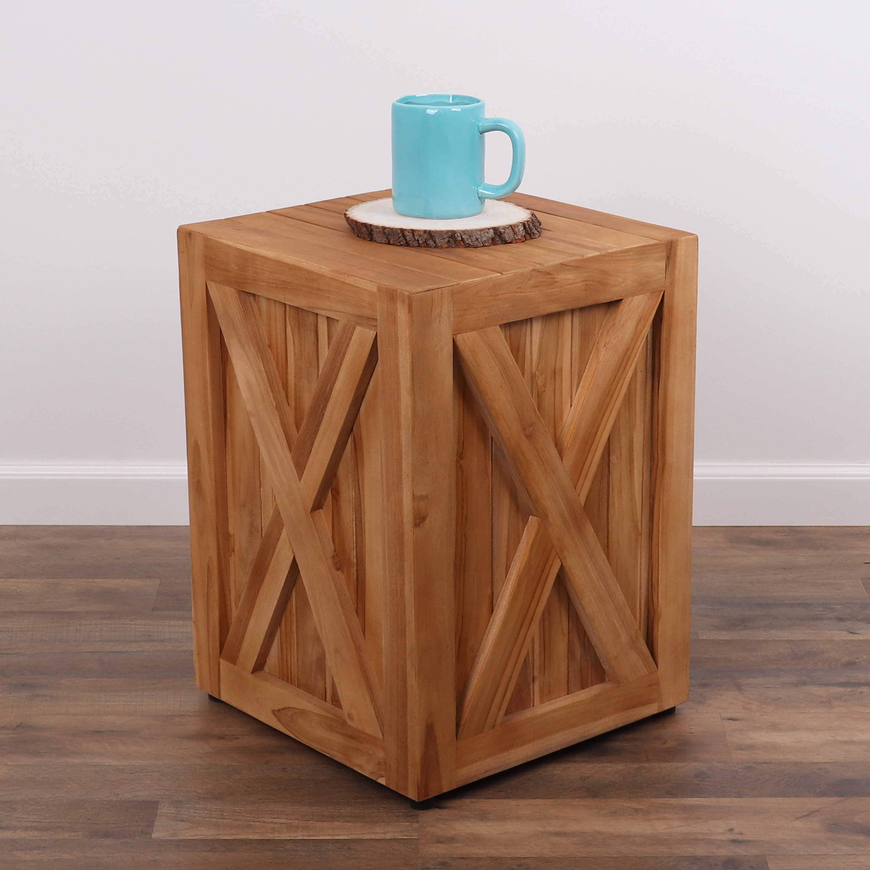 Belari Teak Garden Stool - Farmhouse End Table - Barn Door Wooden Stool ...