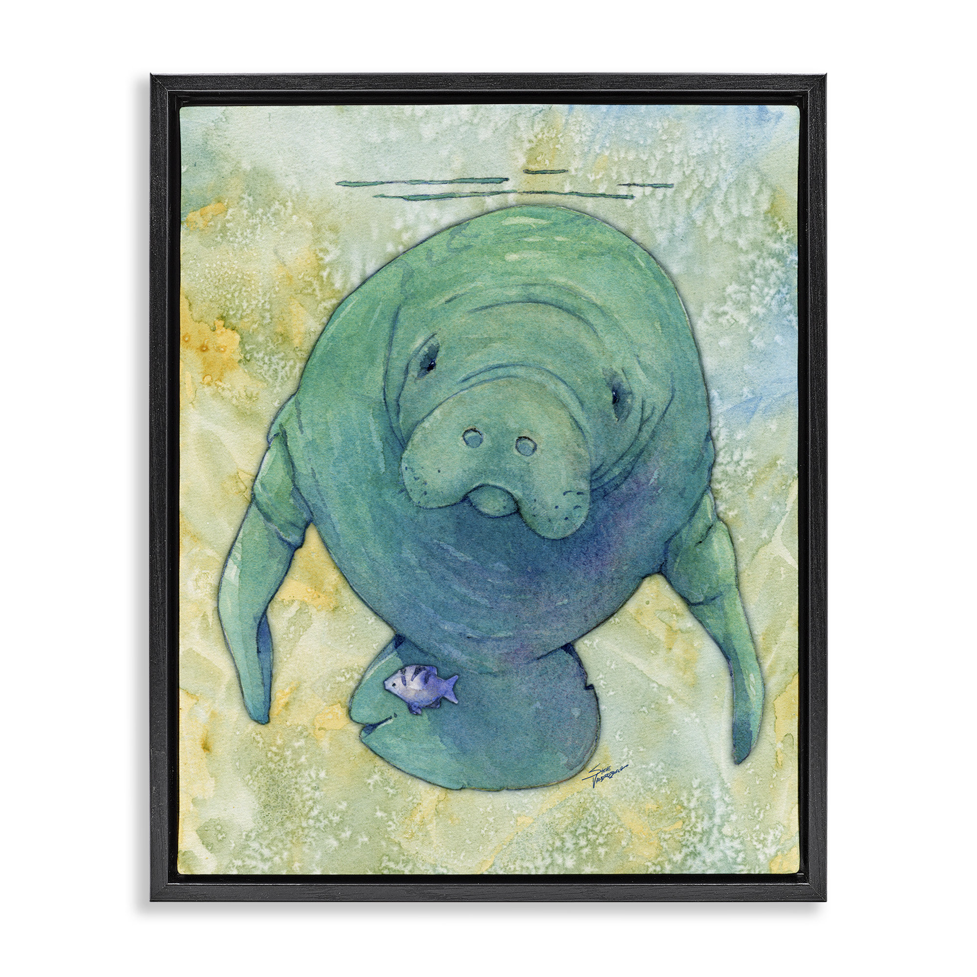 Stupell Industries Green Manatee Underwater by Steve Vanderbosch ...