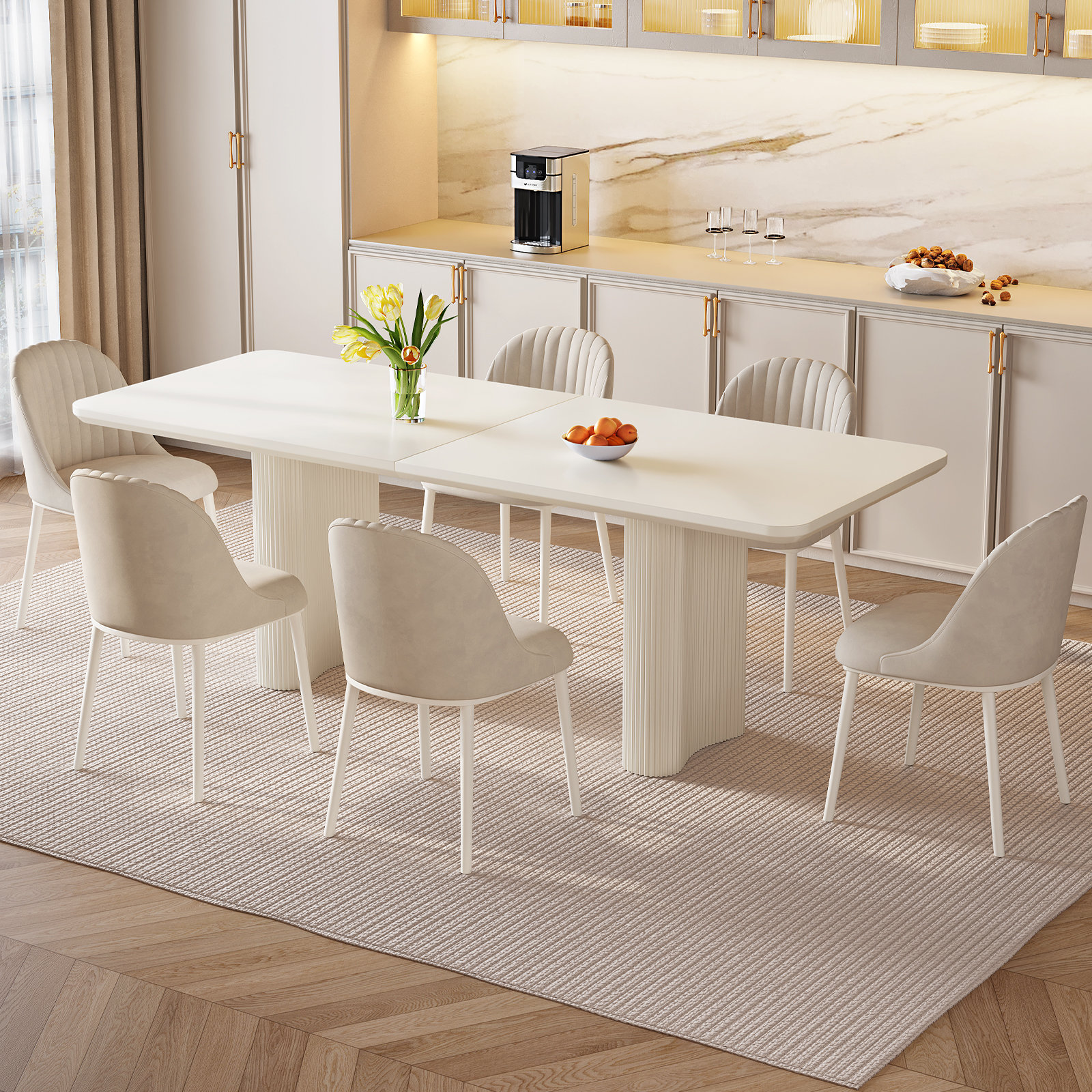 George Oliver White Dining Table Set Modern Rectangular Kitchen Table ...