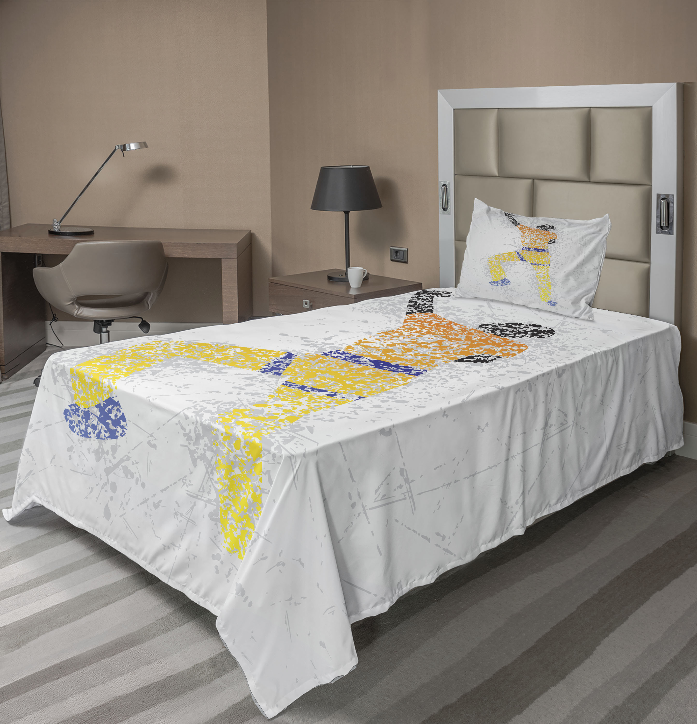 Ambesonne Grunge Sheet Set Fractal Look Character Art Vermilion Blue ...