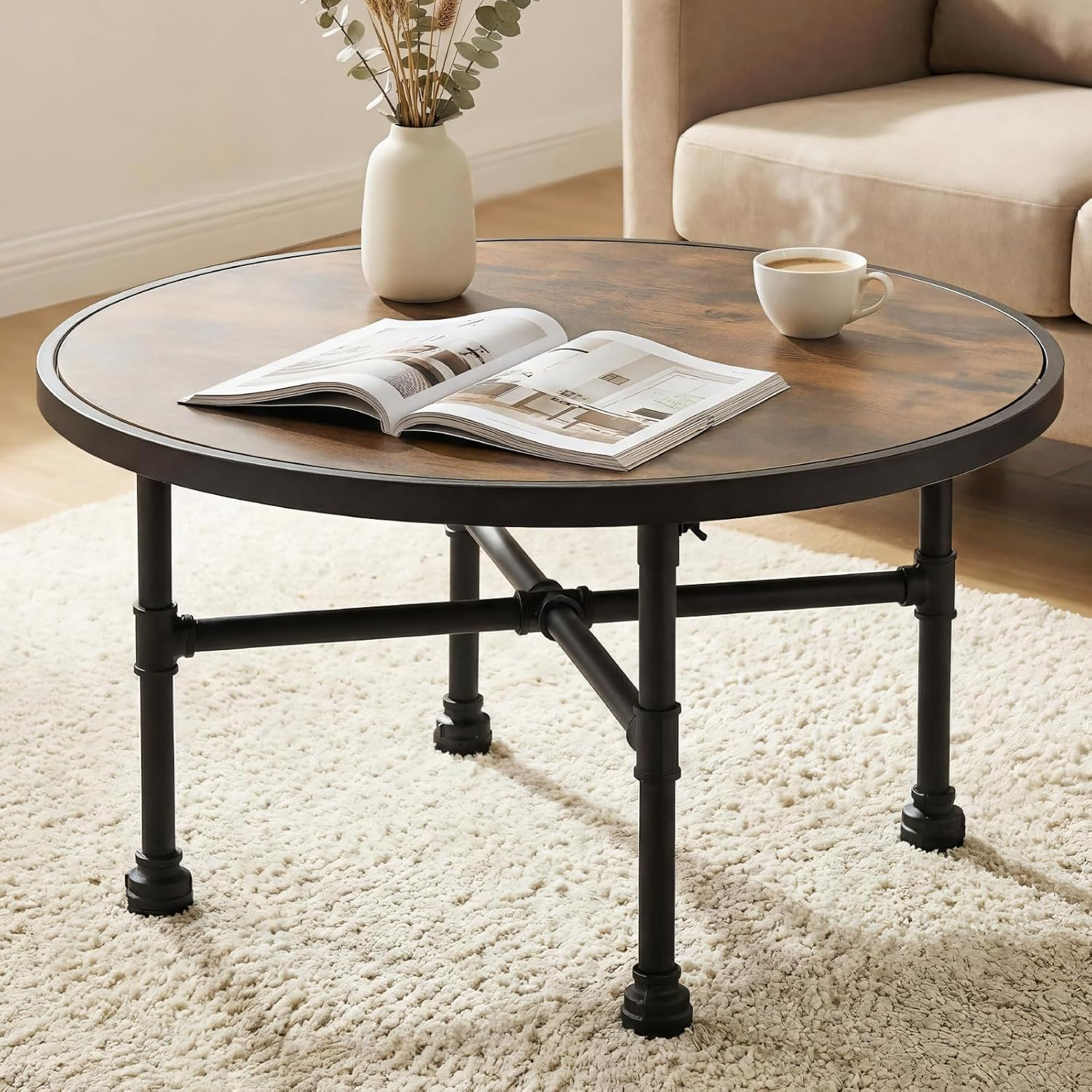 Trent Austin Design® Industrial Large Round Wood Coffee Table For ...