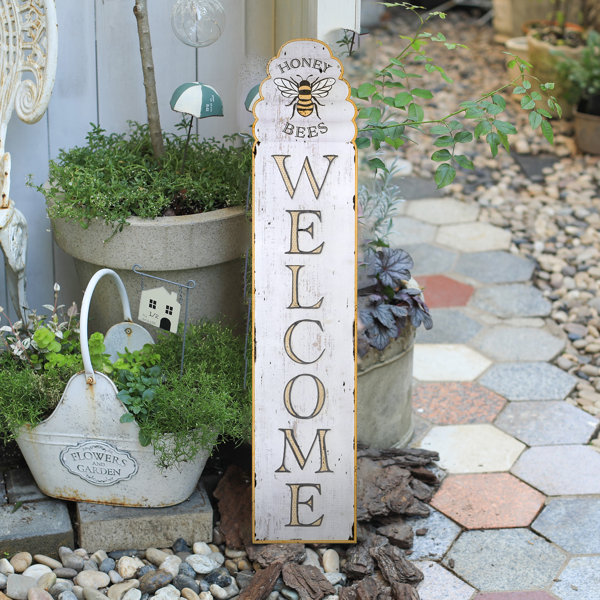 Ophelia & Co. Large Farmhouse Welcome Sign with Bee Motif, 43.3x8.7 ...